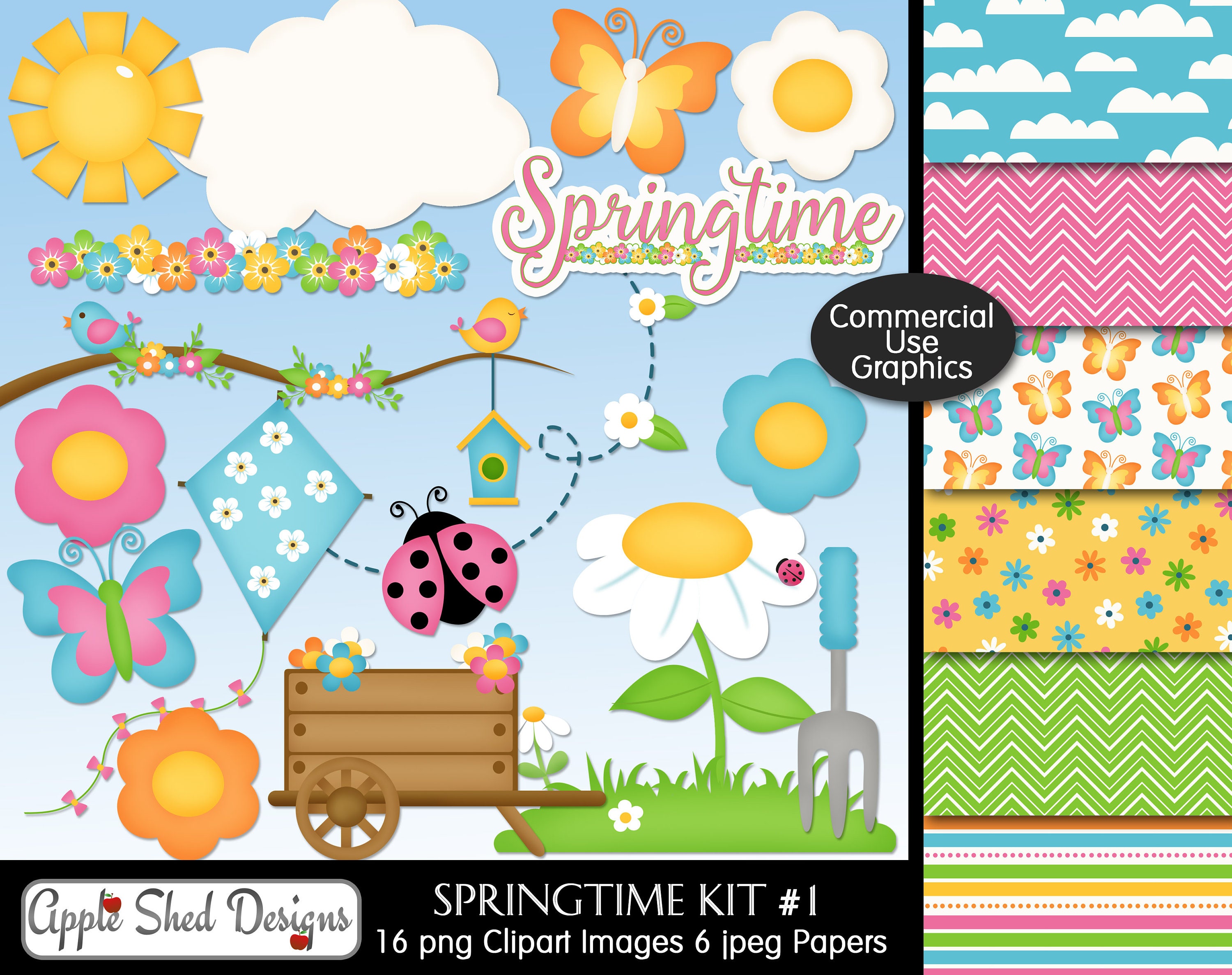 SPRINGTIME BUNDLE Digital Clipart & Papers 33 Clipart and 12 - Etsy