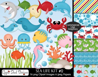 SHARK Clipart & Papers Kit 27 Png Clipart Files 24 Jpeg - Etsy