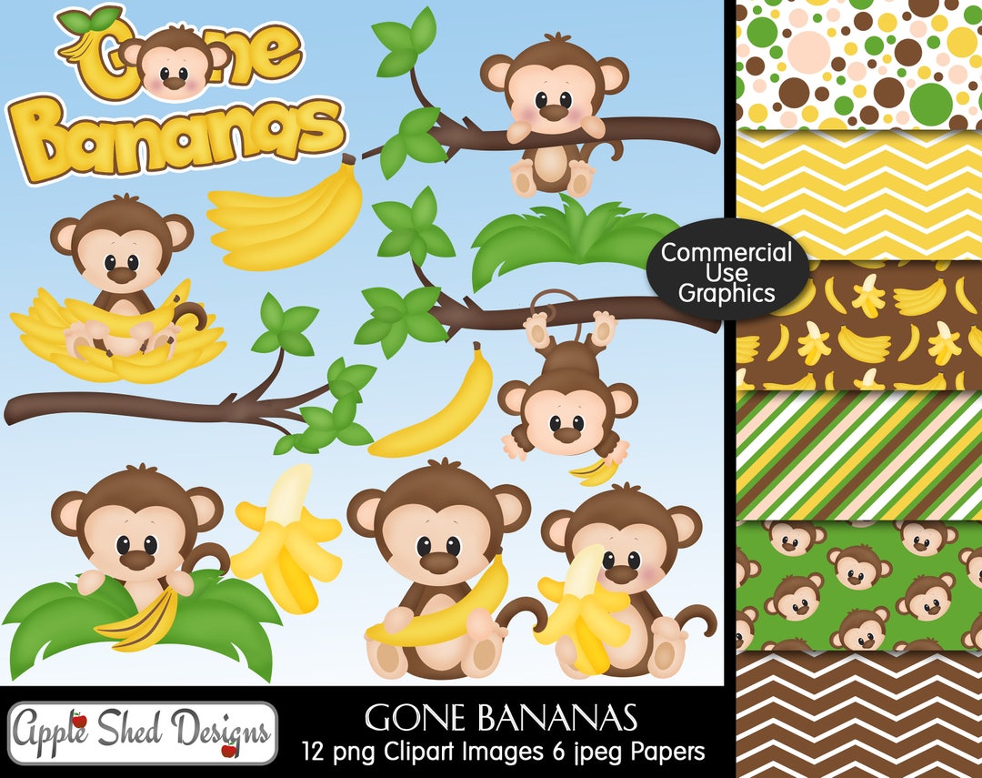 GONE BANANAS Digital Clipart & Papers 12 Clipart and 6 - Etsy
