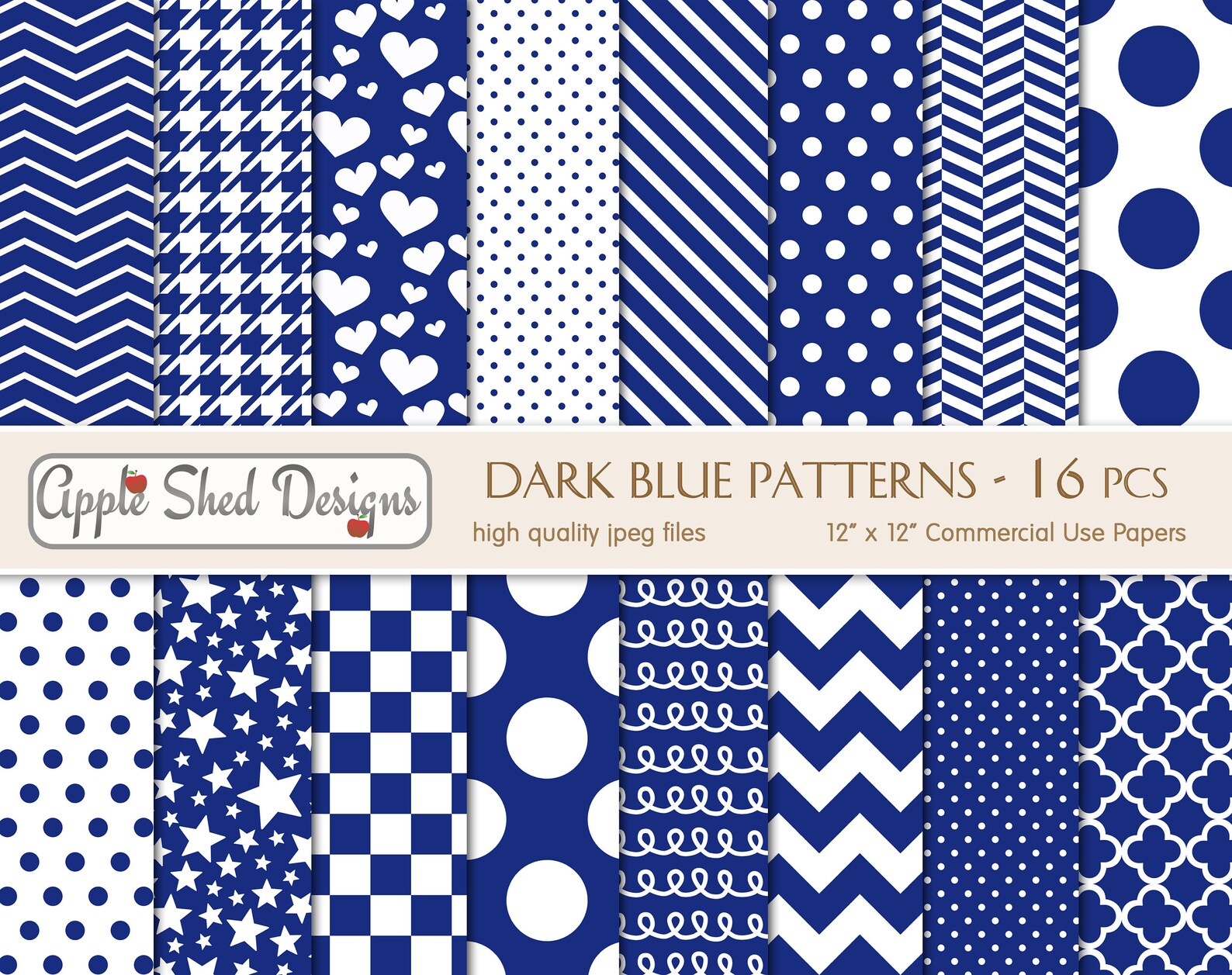 DARK BLUE & WHITE Digital Paper 16 Qty 12 X 12 - Etsy