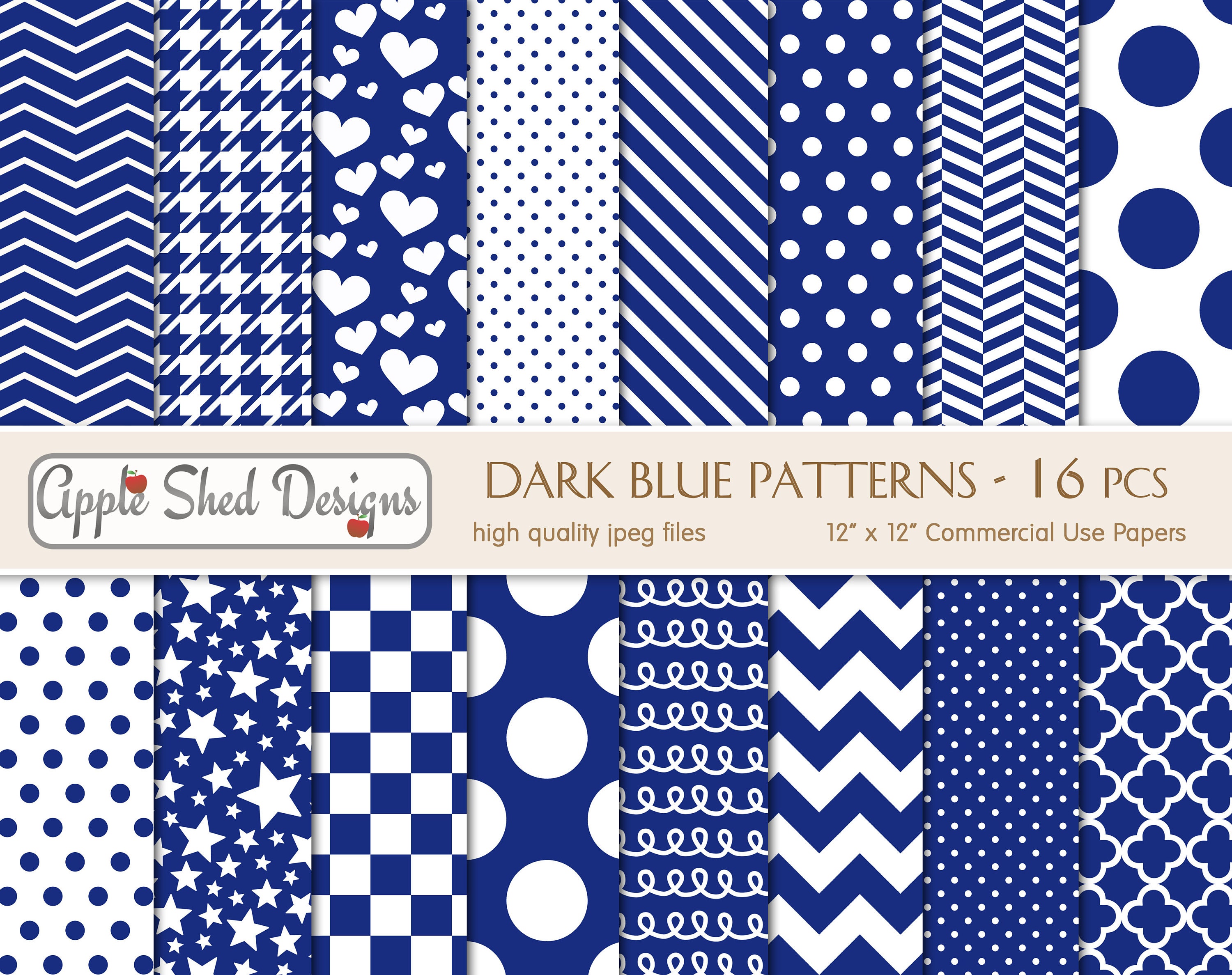 DARK BLUE & WHITE Digital Paper 16 Qty 12 X 12 - Etsy