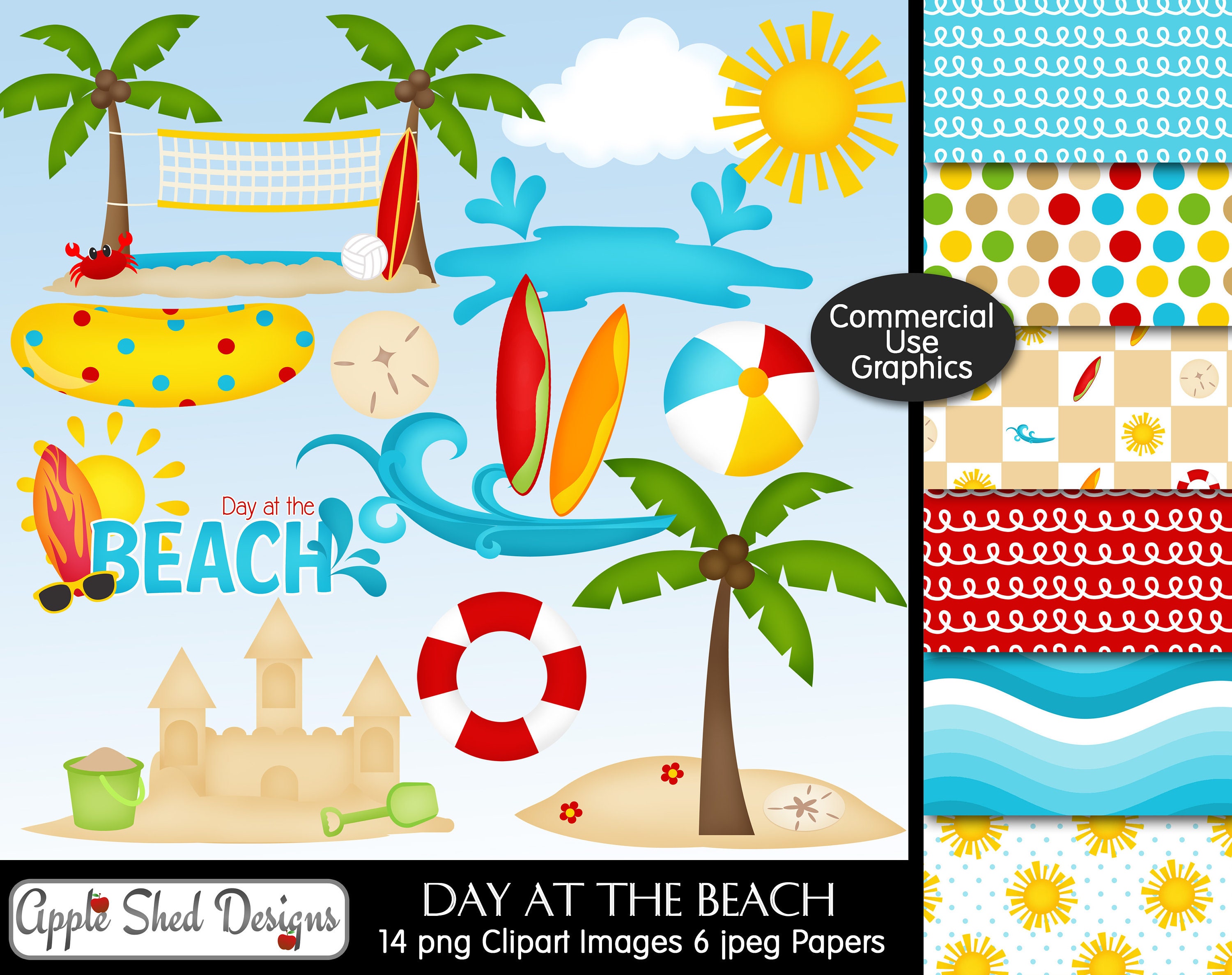 BEACH DAY Digital Clipart & Papers 14 Clipart and 6 Digital - Etsy ...