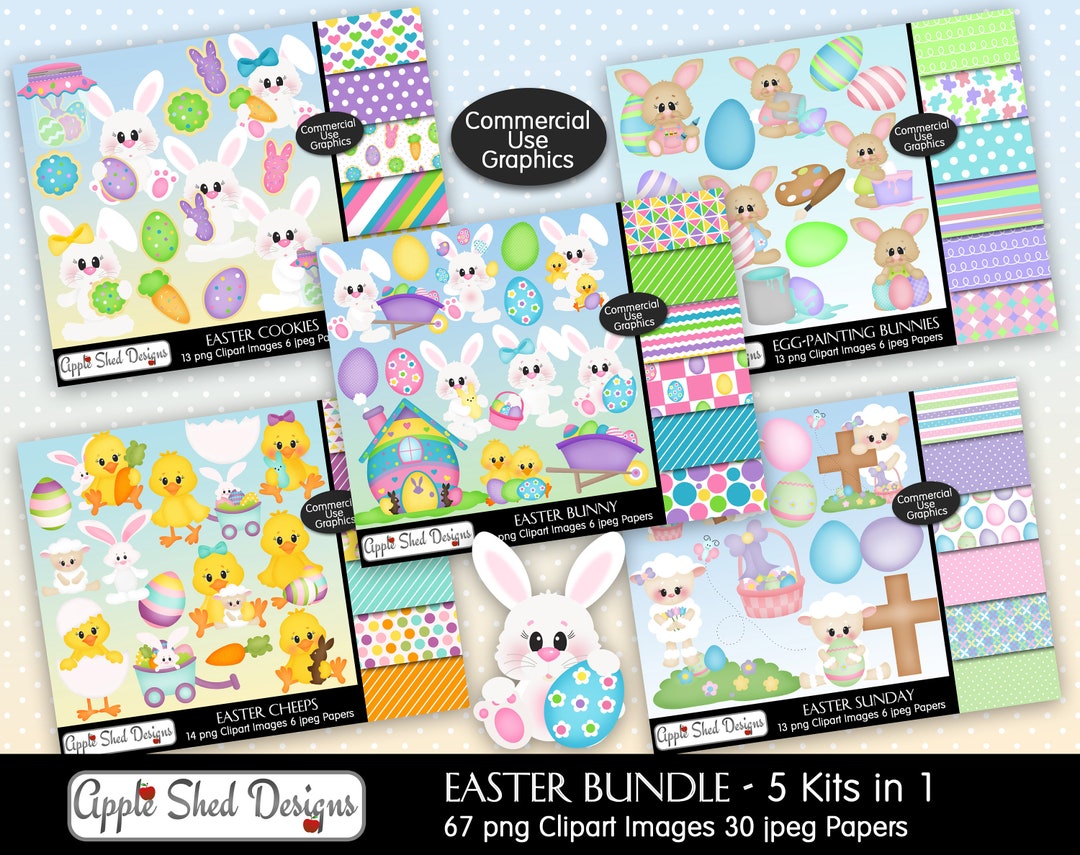 EASTER BUNDLE Digital Clipart & Papers 67 Clipart and 30 - Etsy