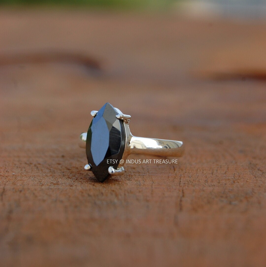 Natural Hematite Marquise Prong Ring, 925 Sterling Silver Ring, Prong ...