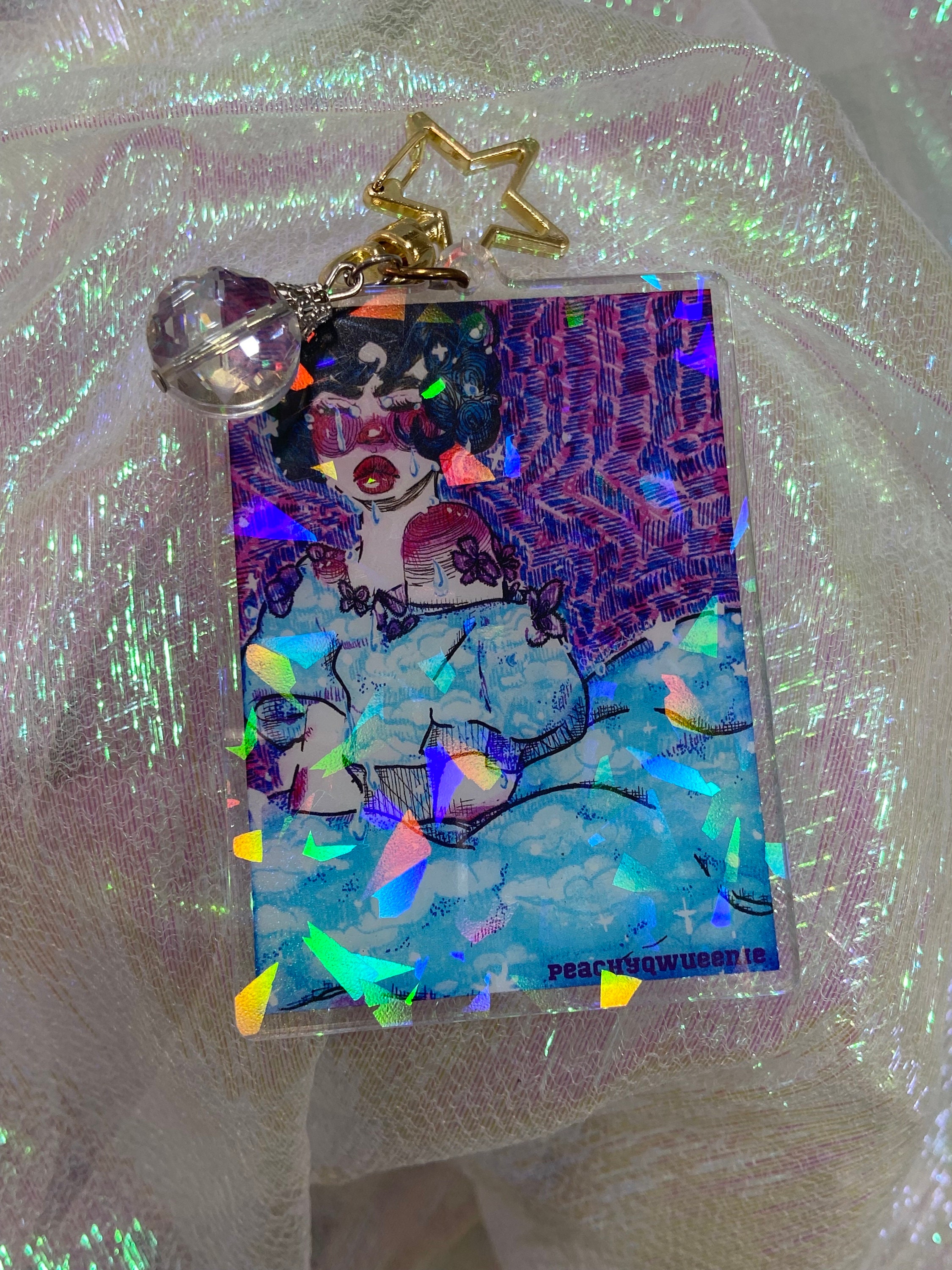 Holographic Keychains Lanyards Sparkly Glitter Anime Manga Tears Angel ...