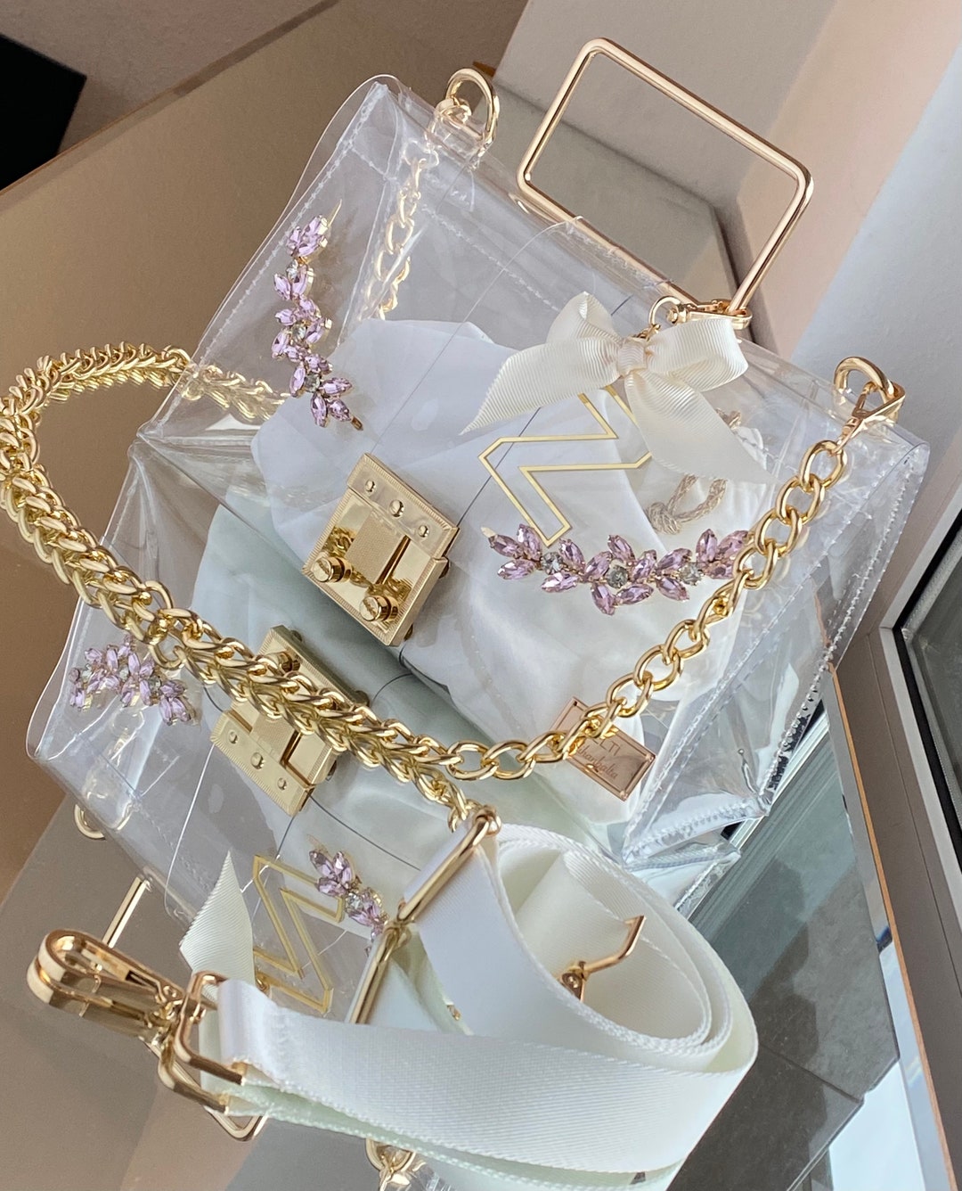 Clear Handbag With Crystals Pink Crystals Gift for Her Jewelry Bag - Etsy