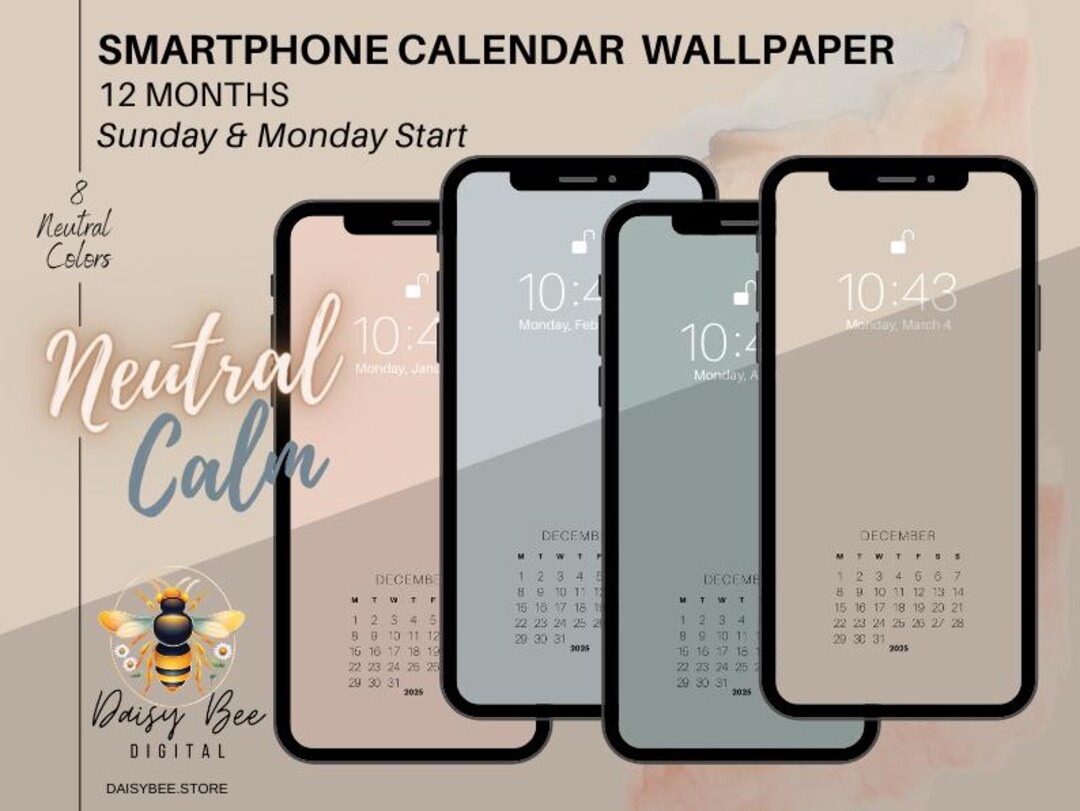 2025 Smartphone Calendar Wallpaper Neutral Calm iPhone Android Lock ...