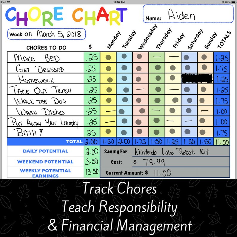 Digital Chore Chart for Goodnotes Notability Xodo on - Etsy