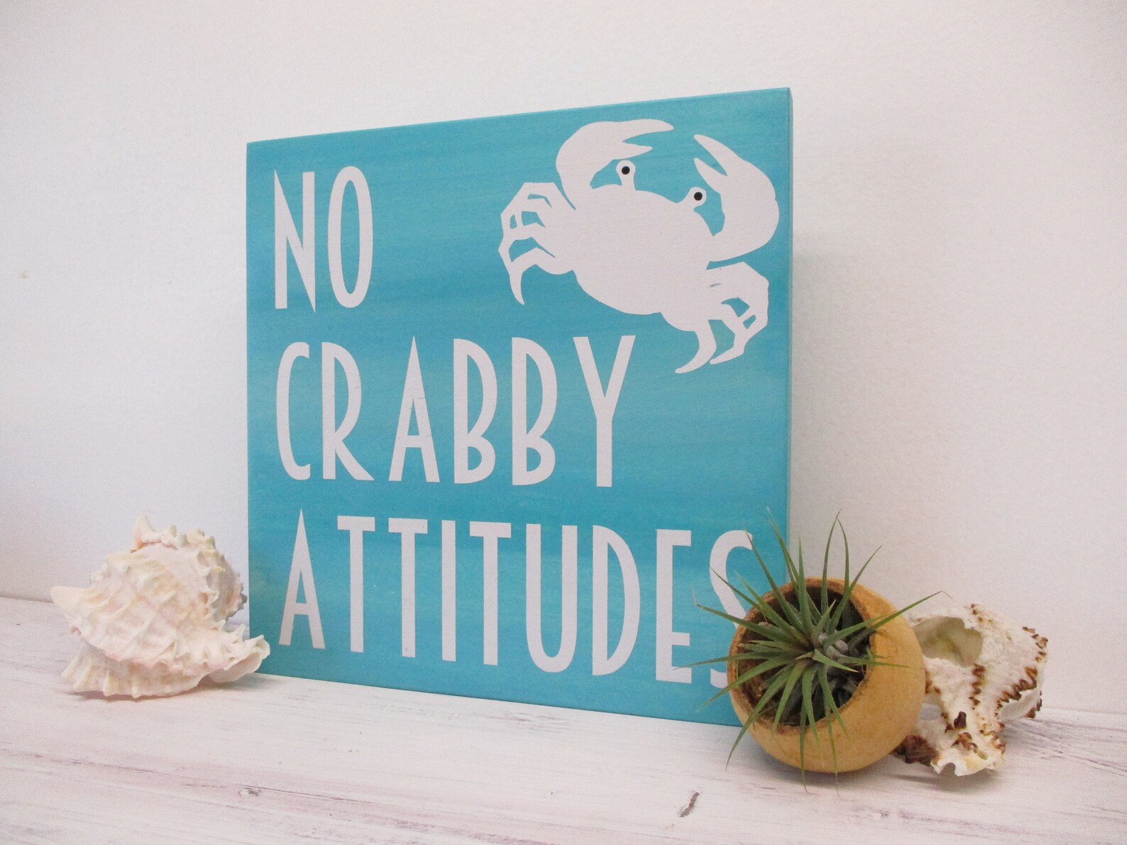 No Crabby Attitudes Beach Sign – Funny Wood Wall Decor – Coastal ...