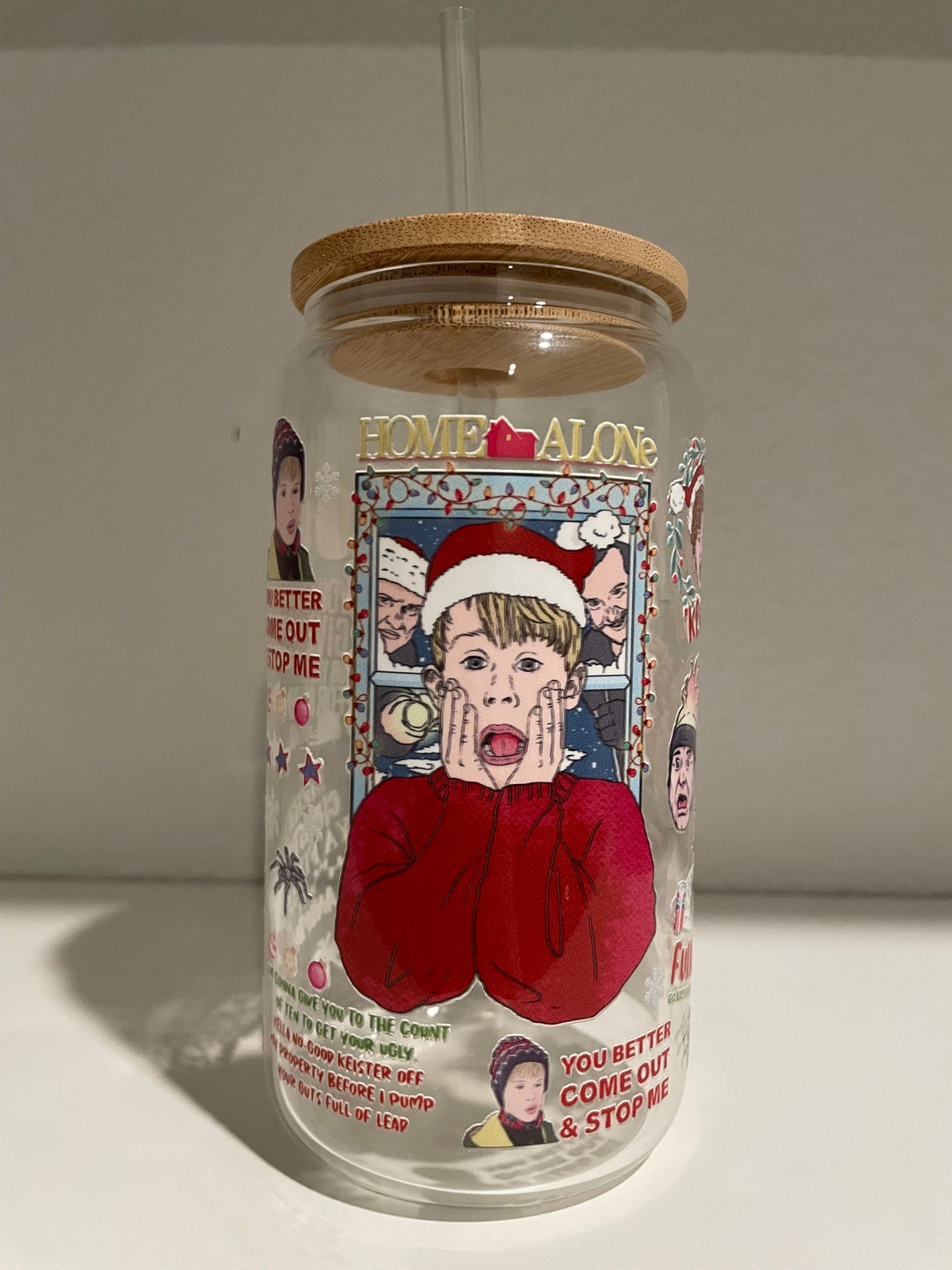 Home Alone Glass Cup, Home Alone Gift Tumbler, Holiday Glass Tumbler ...