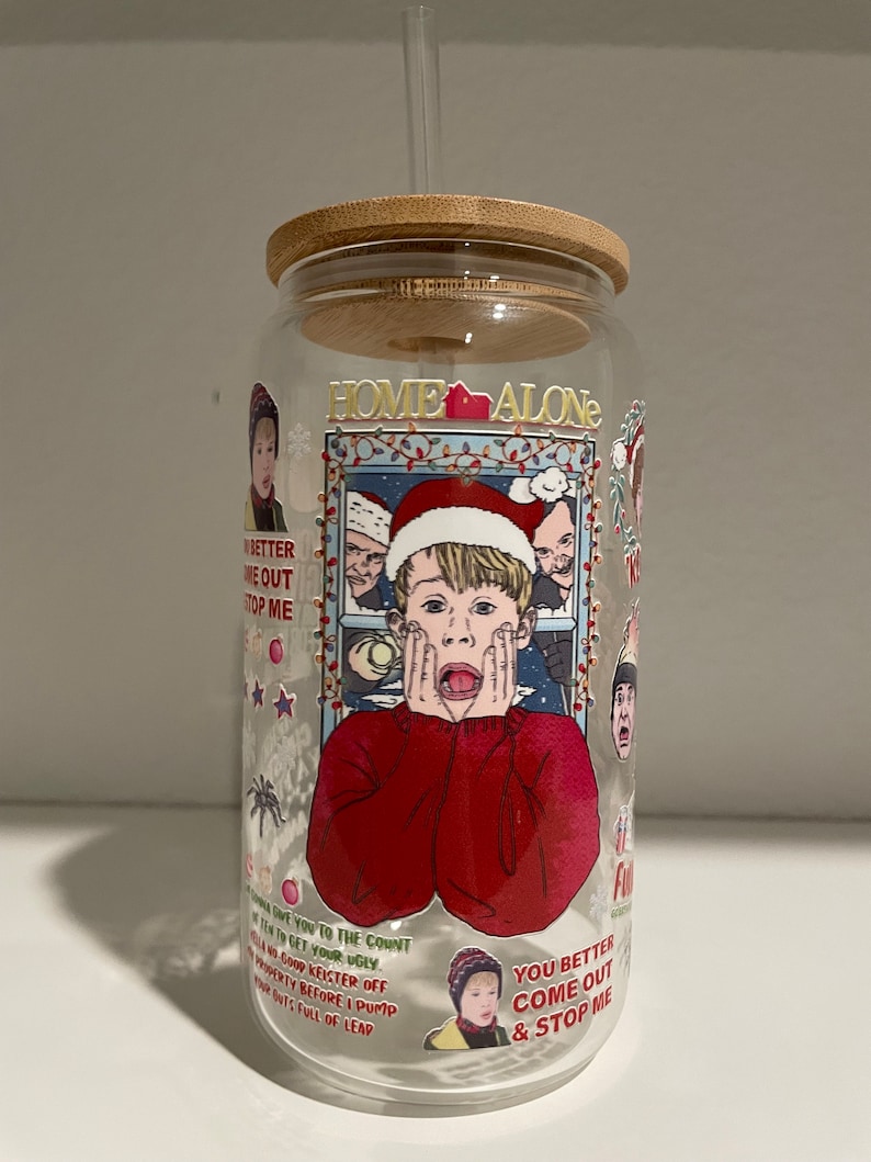 Home Alone Glass Cup, Home Alone Gift Tumbler, Holiday Glass Tumbler ...