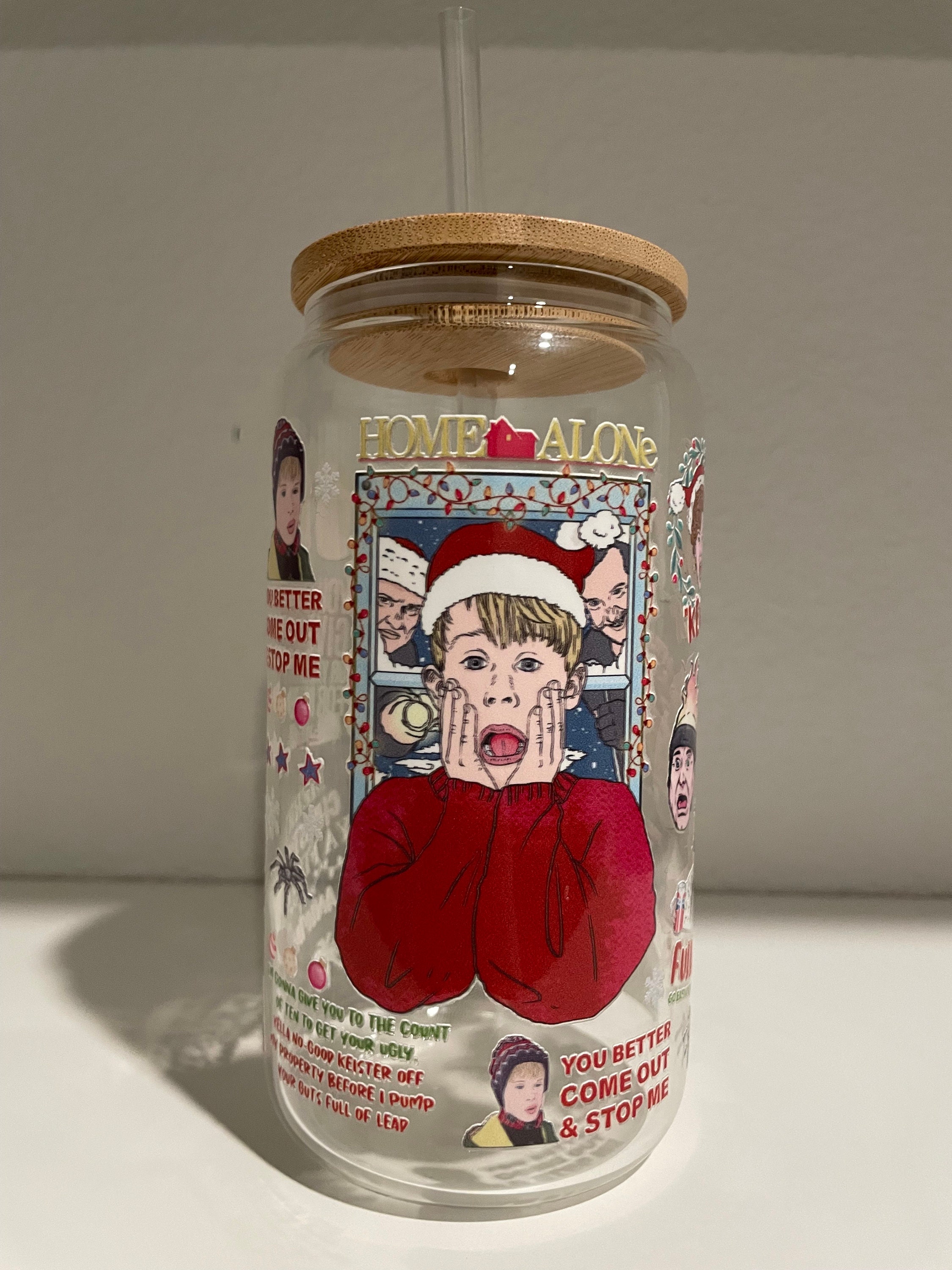 Home Alone Glass Cup, Home Alone Gift Tumbler, Holiday Glass Tumbler ...