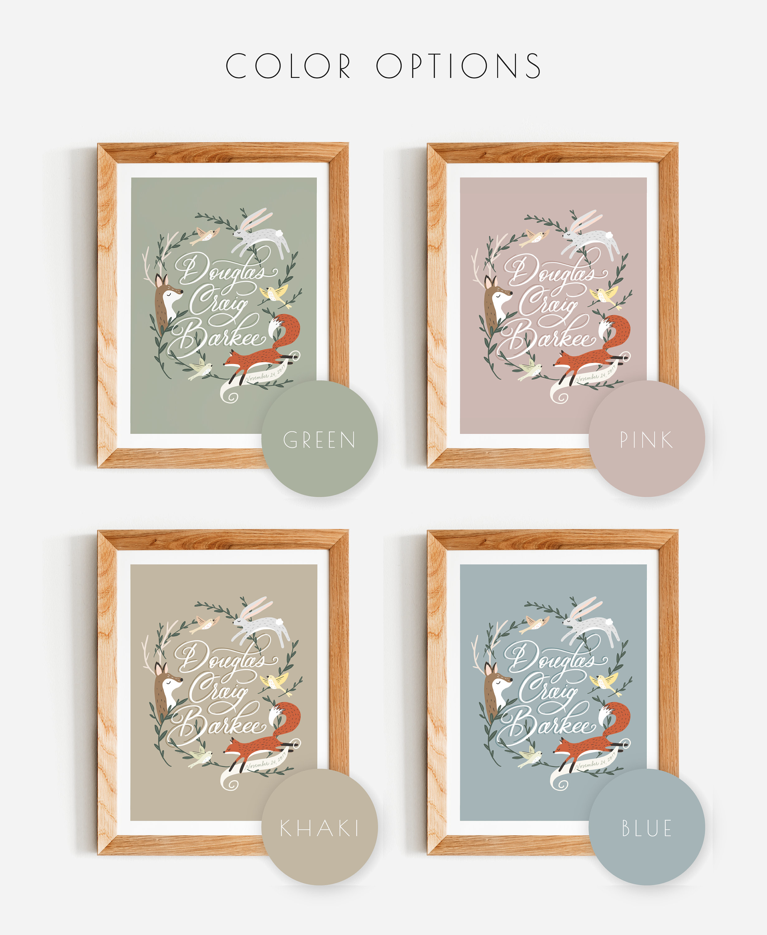 Printable - Personalized Woodland Animals Baby Name Print, Animal Baby ...