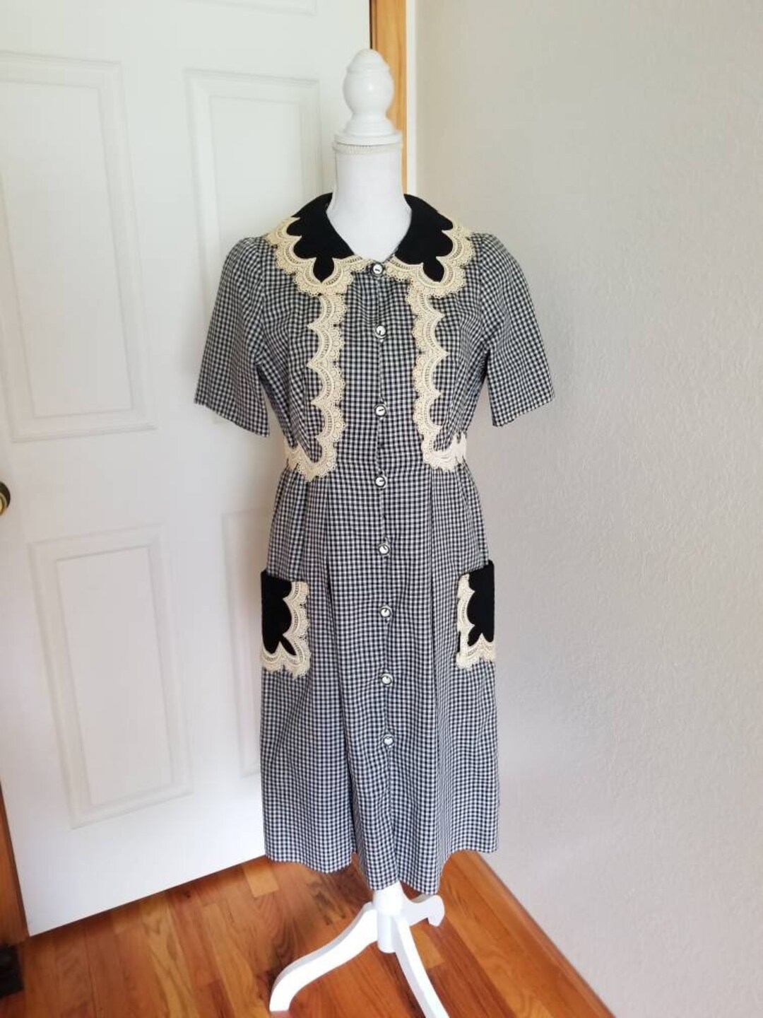 Vintage Ike Clark Black & White Lace Trim Dress Size Medium 36-29-40 - Etsy