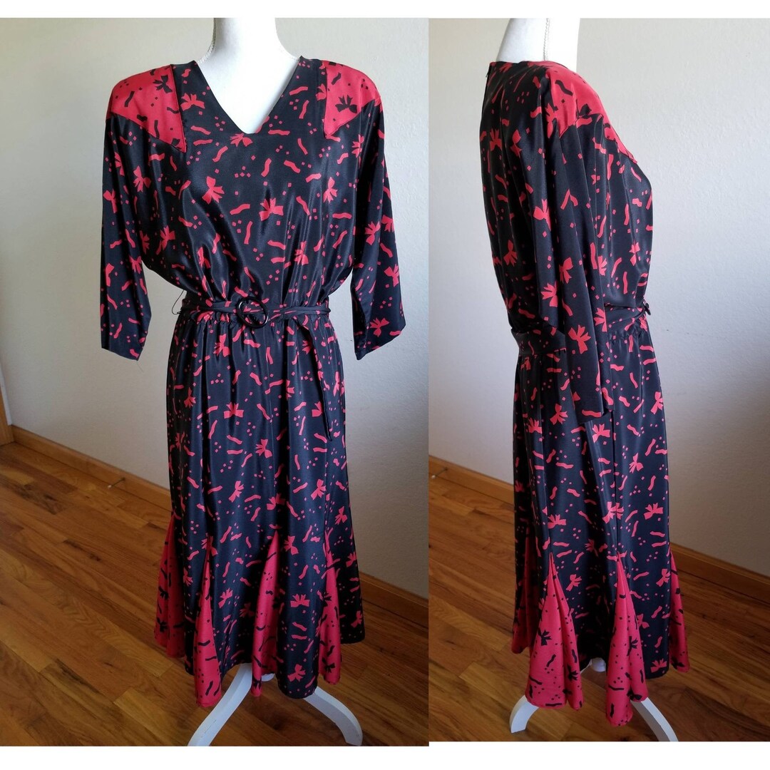 Vintage Lady Katie USA Red & Black Bow Dress Sz 10/12 Large - Etsy