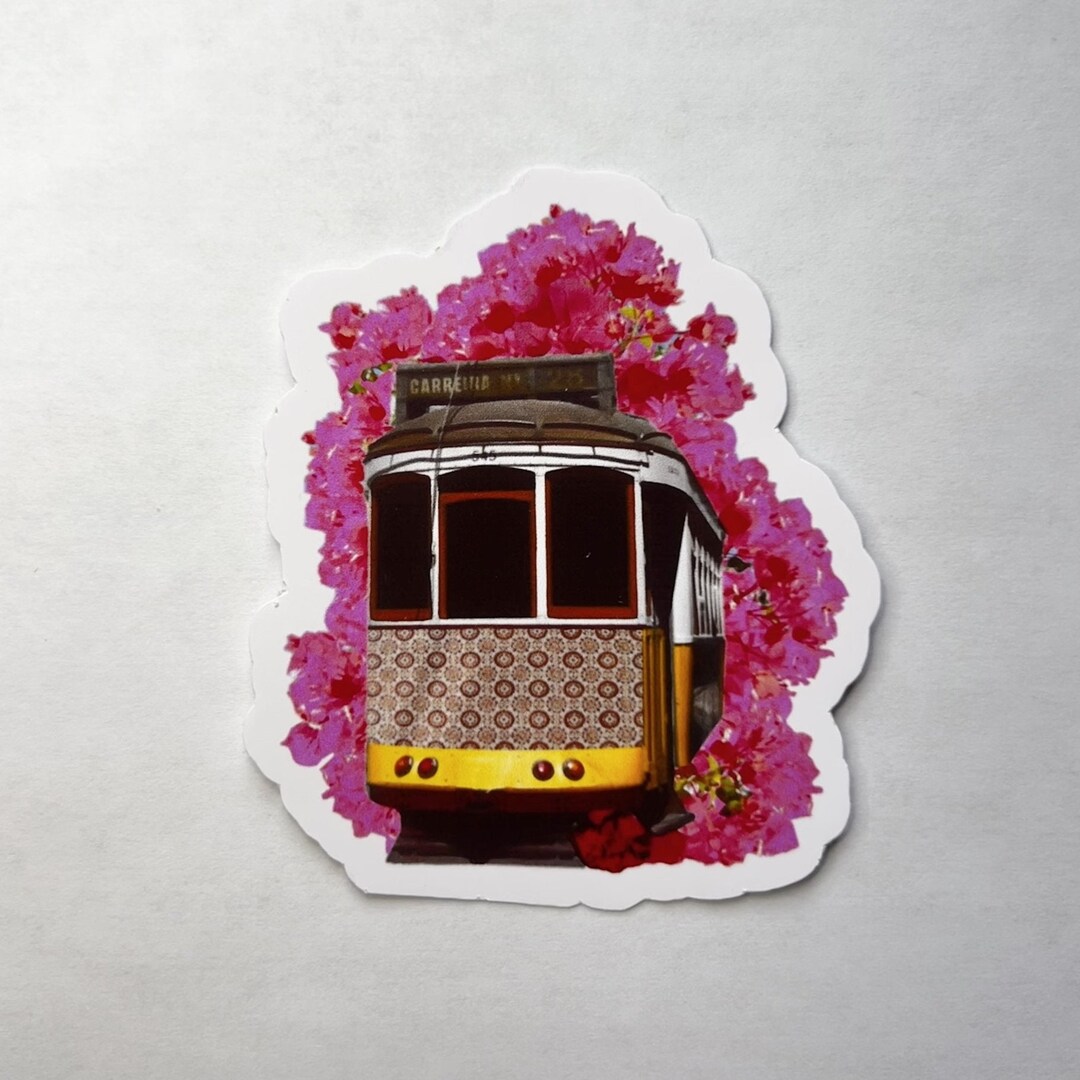 Lisbon Tram Sticker: Portugal Travel, Pink Bougainvillea - Etsy