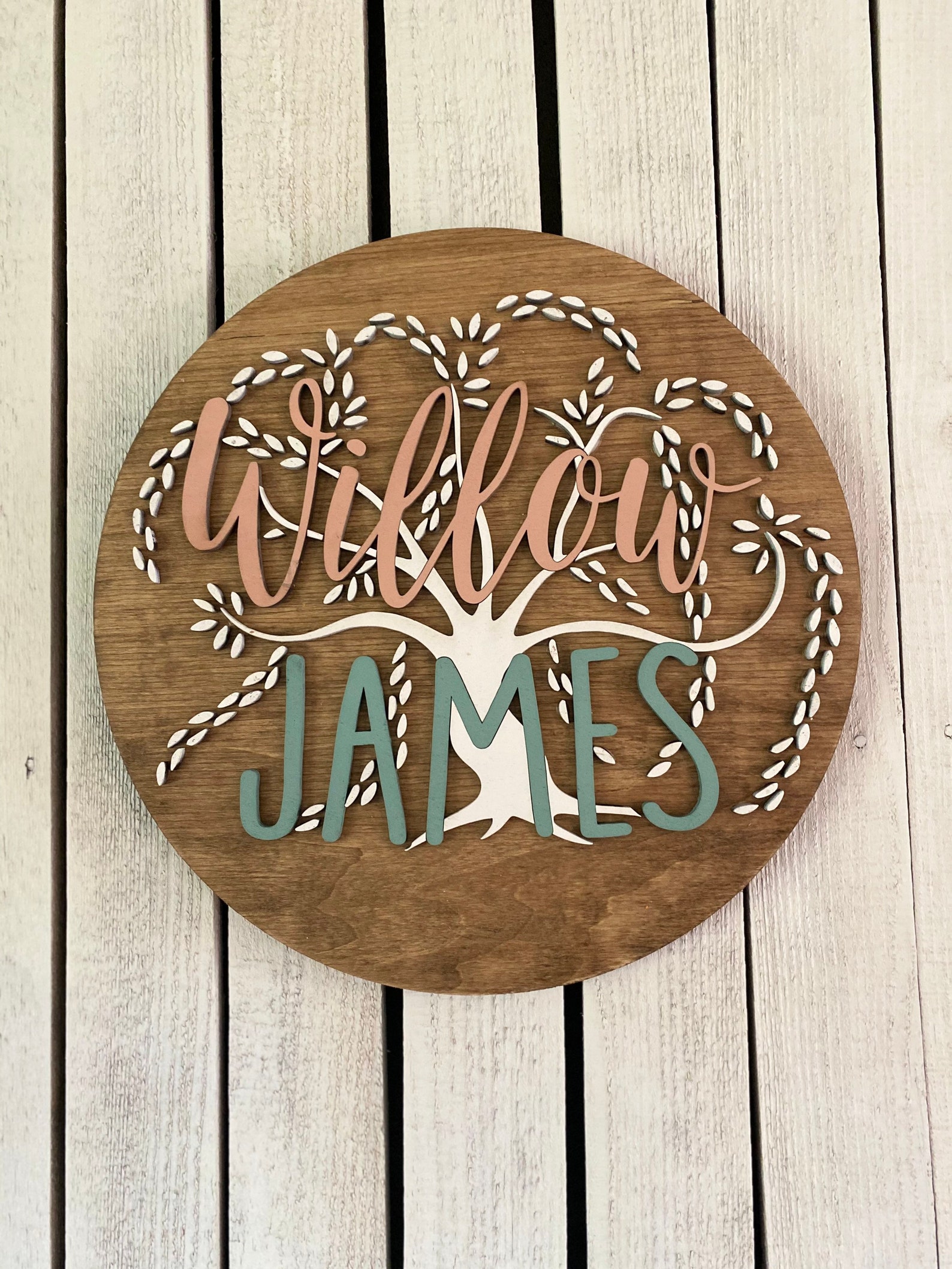 Willow Tree Theme Nursery Round Wooden Sign Personalized | Etsy