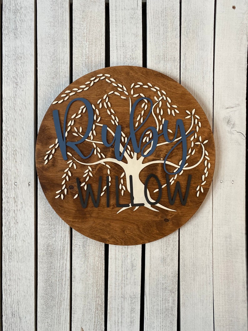 Willow Tree Theme Nursery Round Wooden Sign Personalized | Etsy