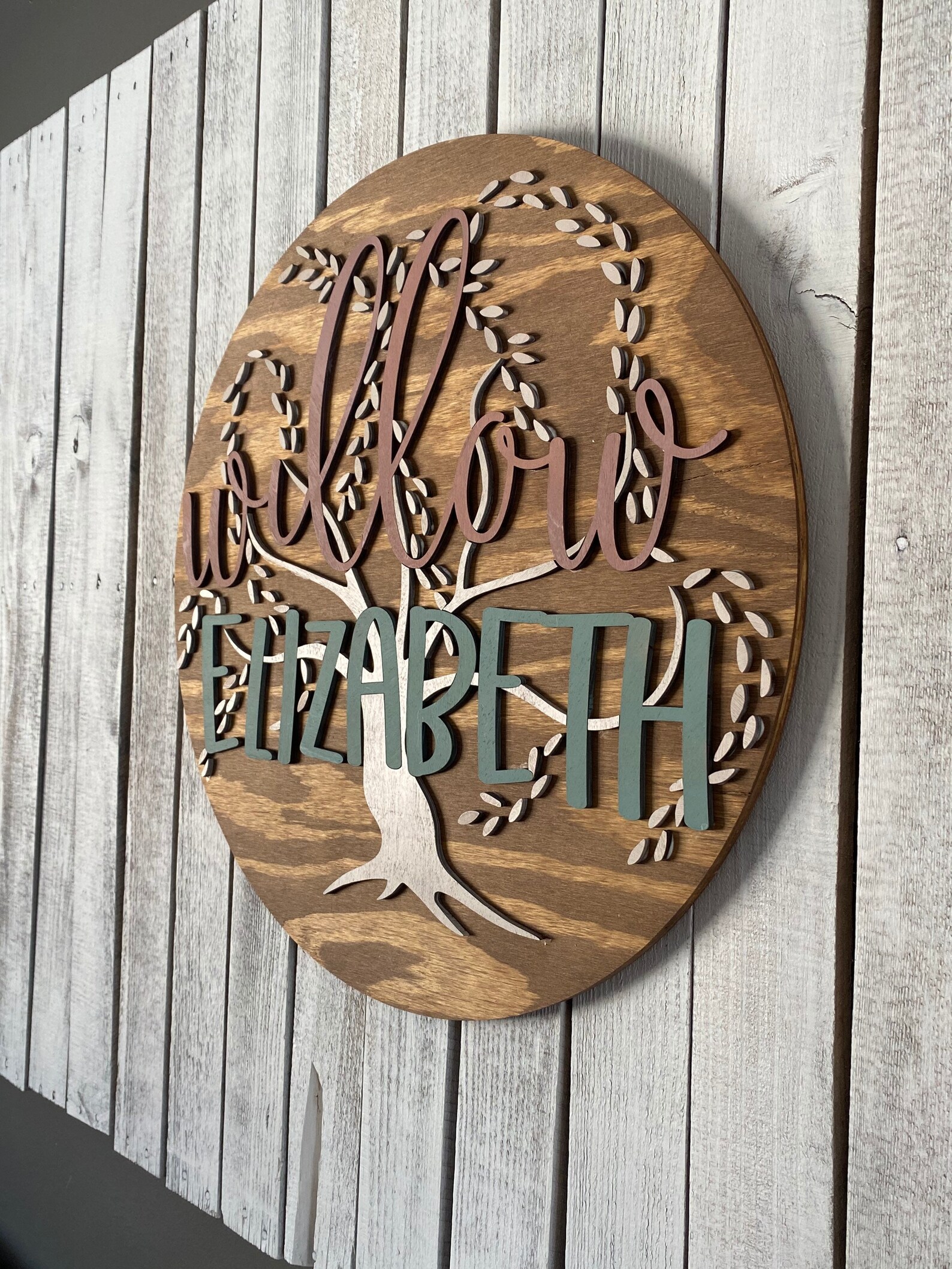 Willow Tree Theme Nursery Round Wooden Sign Personalized | Etsy