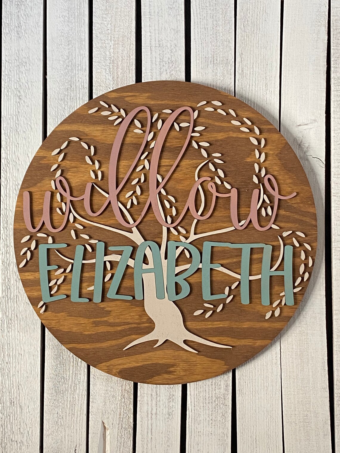 Willow Tree Theme Nursery Round Wooden Sign Personalized | Etsy