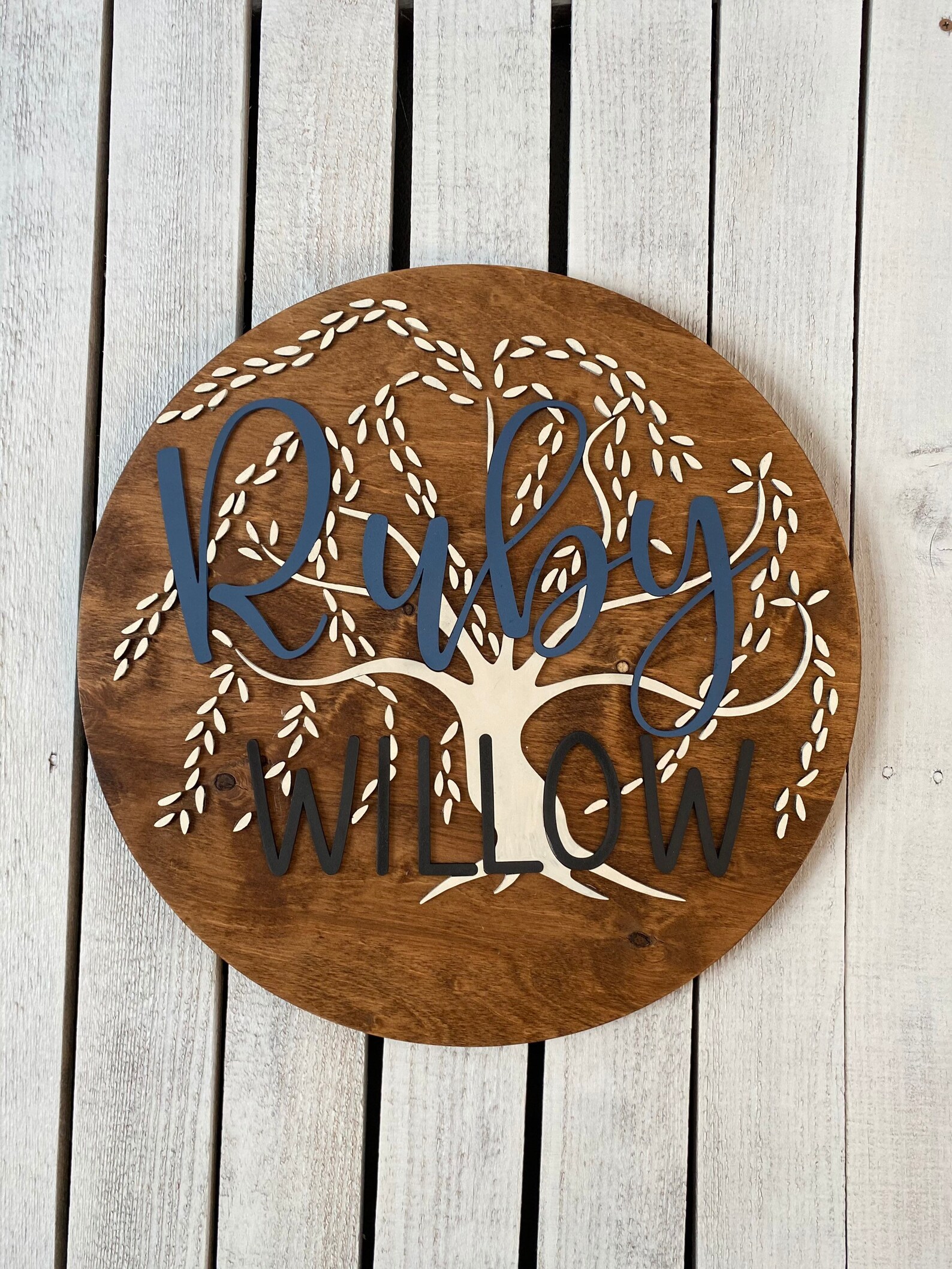 Willow Tree Theme Nursery Round Wooden Sign Personalized | Etsy