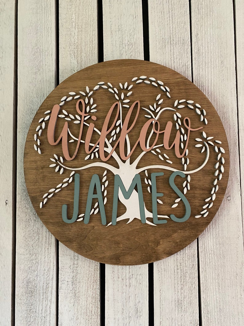 Willow Tree Theme Nursery Round Wooden Sign Personalized - Etsy