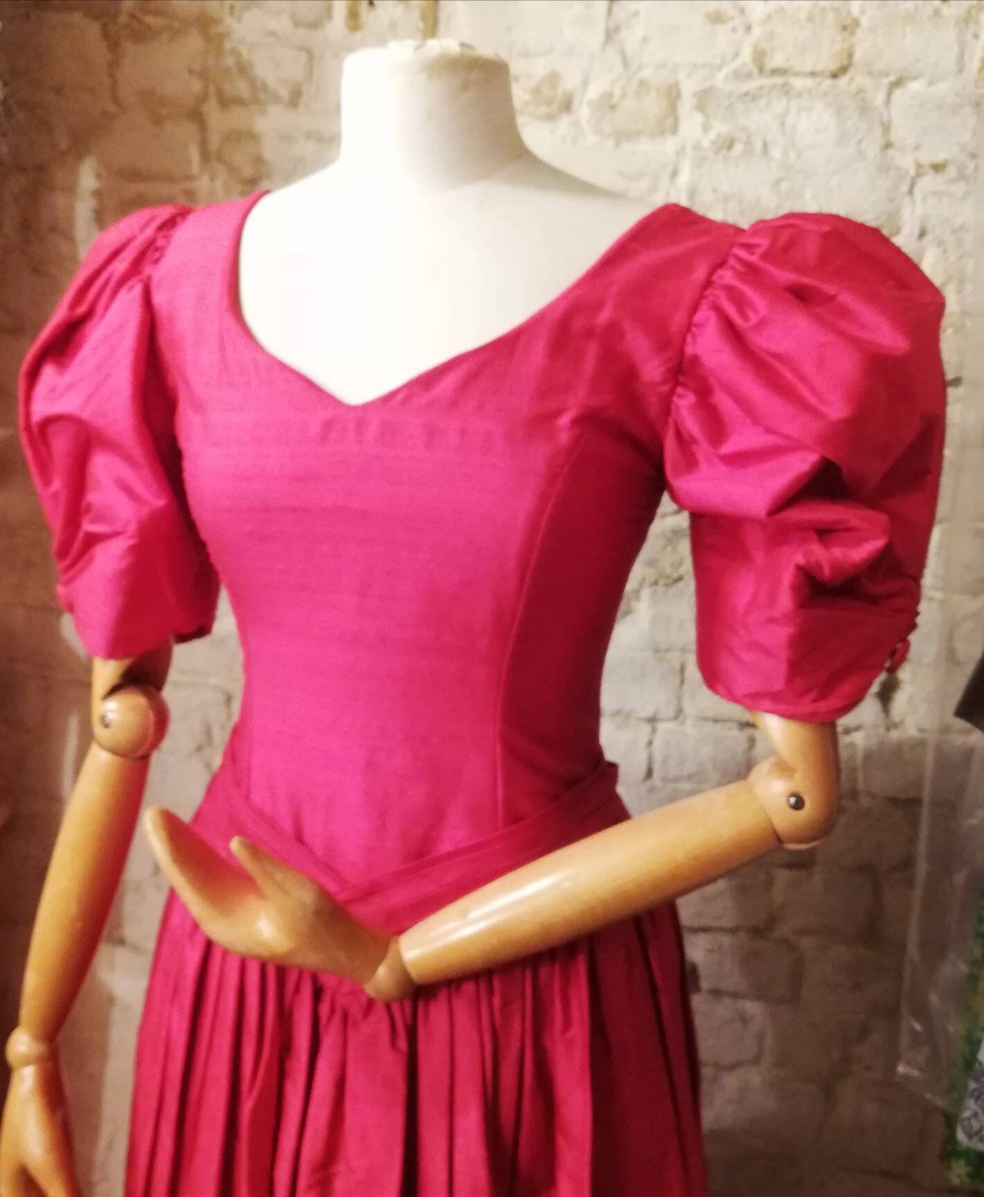 1980s Vintage Neon Pink Princess Diana Ball Dress Puff Sleeves - Etsy