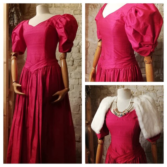 1980s Vintage Neon Pink Princess Diana Ball Dress Puf… - Gem
