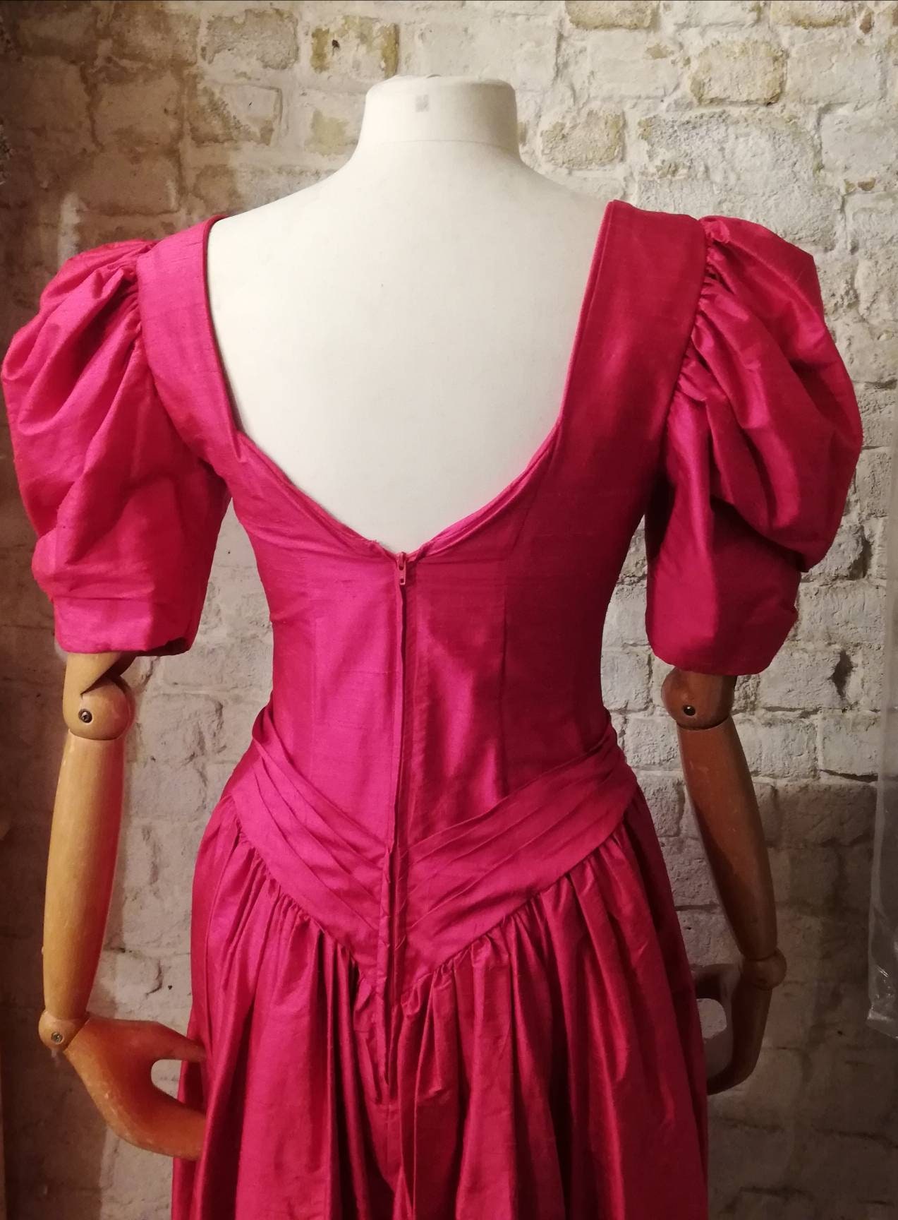 1980s Vintage Neon Pink Princess Diana Ball Dress Puff Sleeves - Etsy