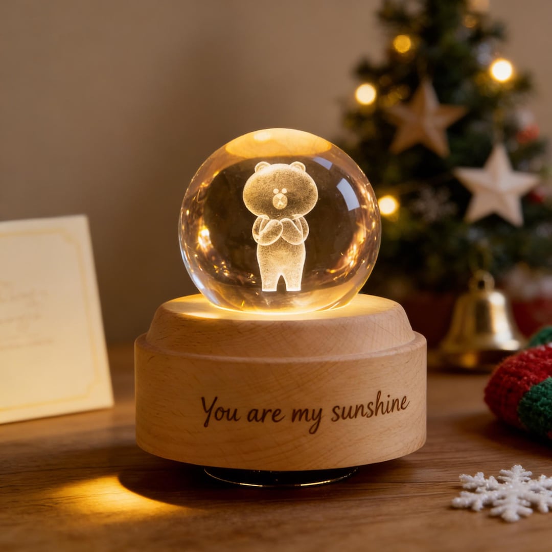 Personalized Glow Crystal Music Box , Brown Bear/heart Bear, Custom ...