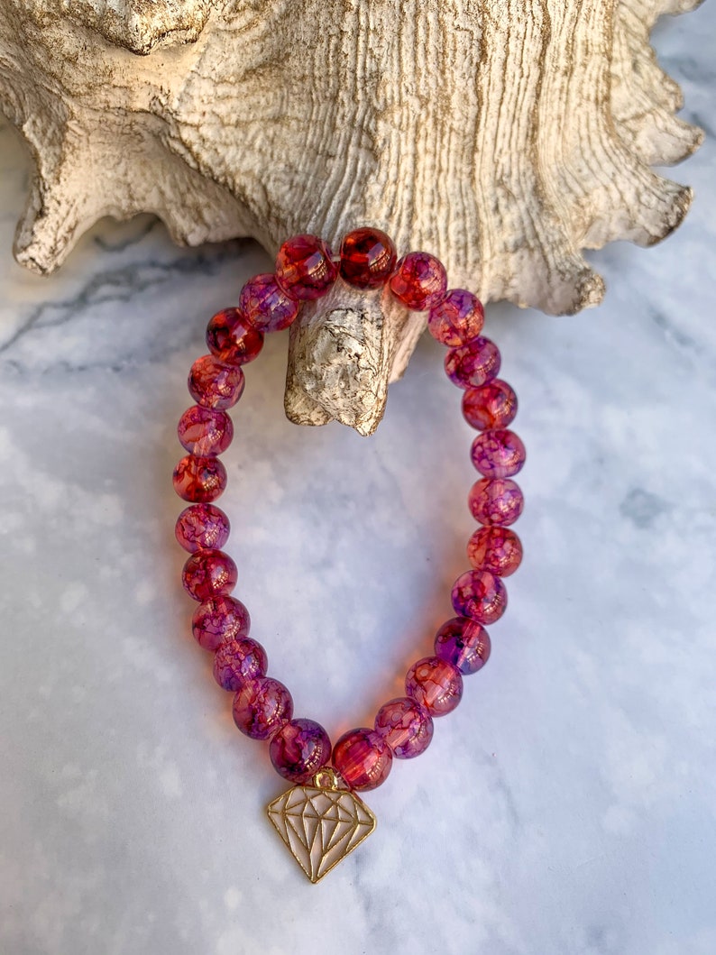 Hot Pink Diamond Charm Stretch Bracelet Stack Rhinestone - Etsy