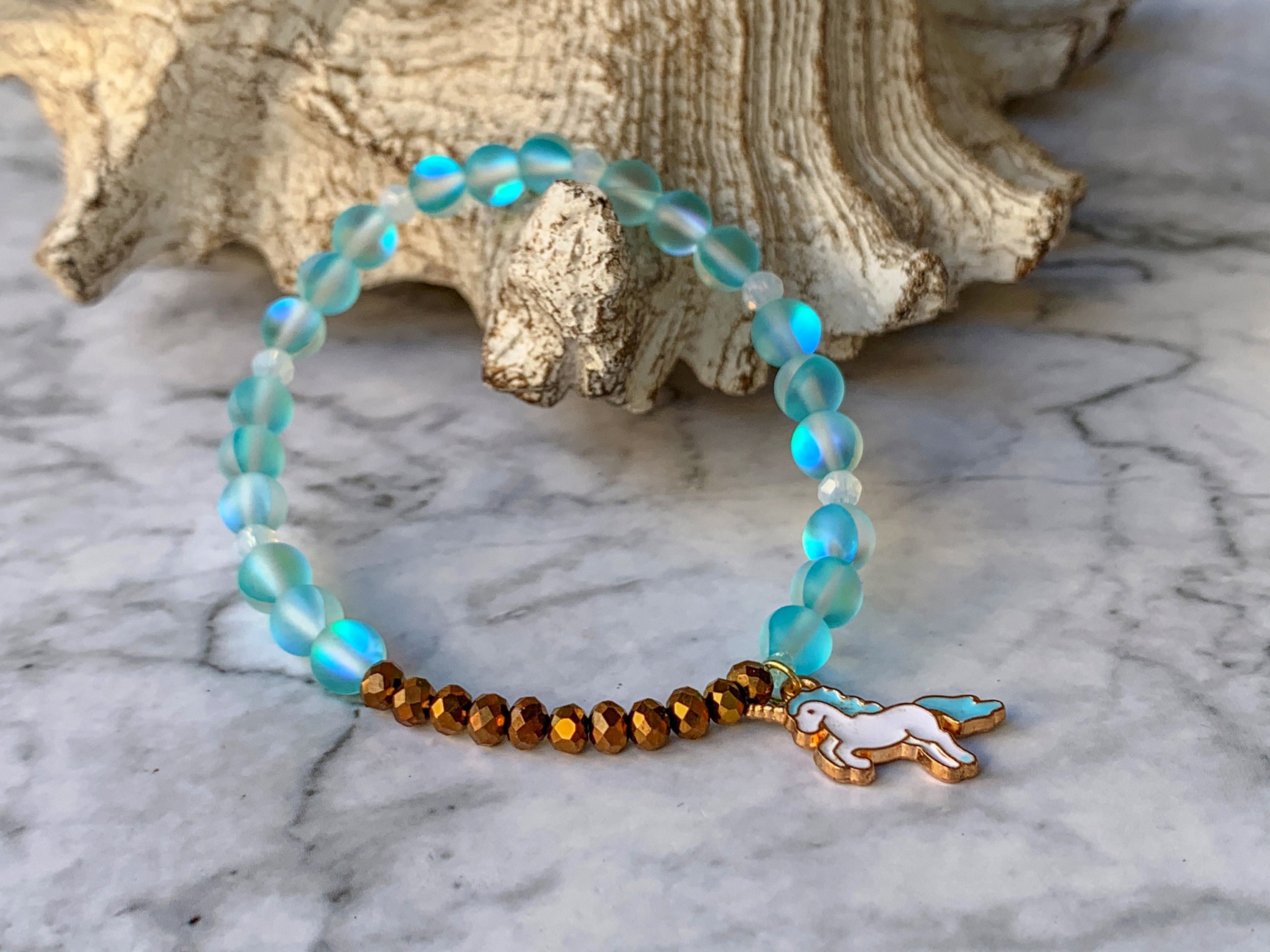Unicorn Charm Stackable Stretch Bracelet Mermaid Moonstone | Etsy