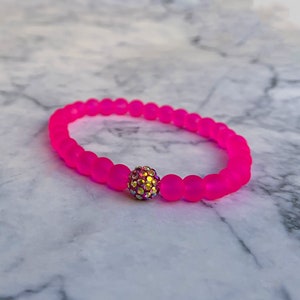 Hot Pink Diamond Charm Stretch Bracelet Stack, Rhinestone Bracelet ...
