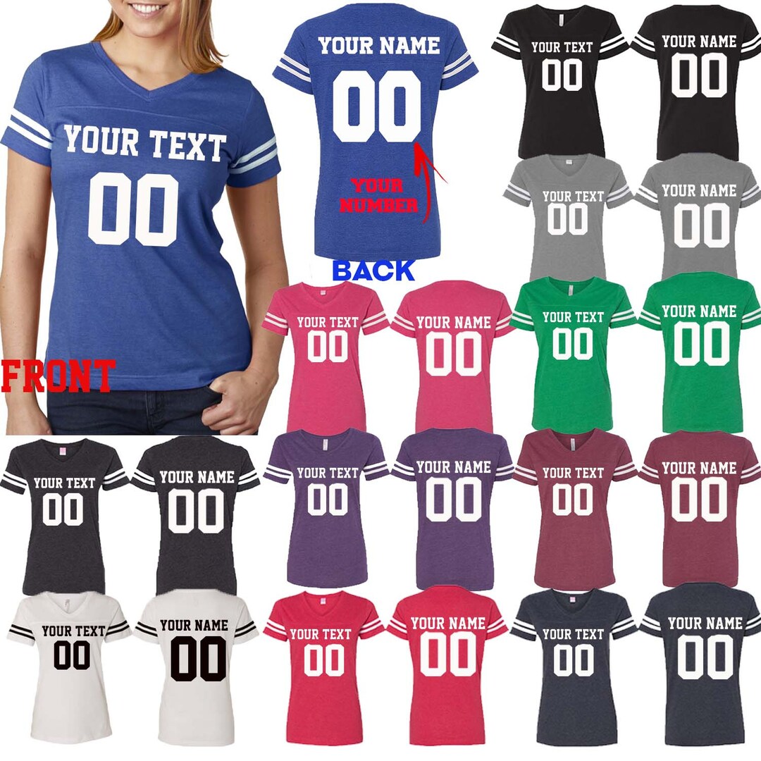 CUSTOMIZED FOOTBALL Jersey COTTON Womens Team Shirt Personalized Name ...