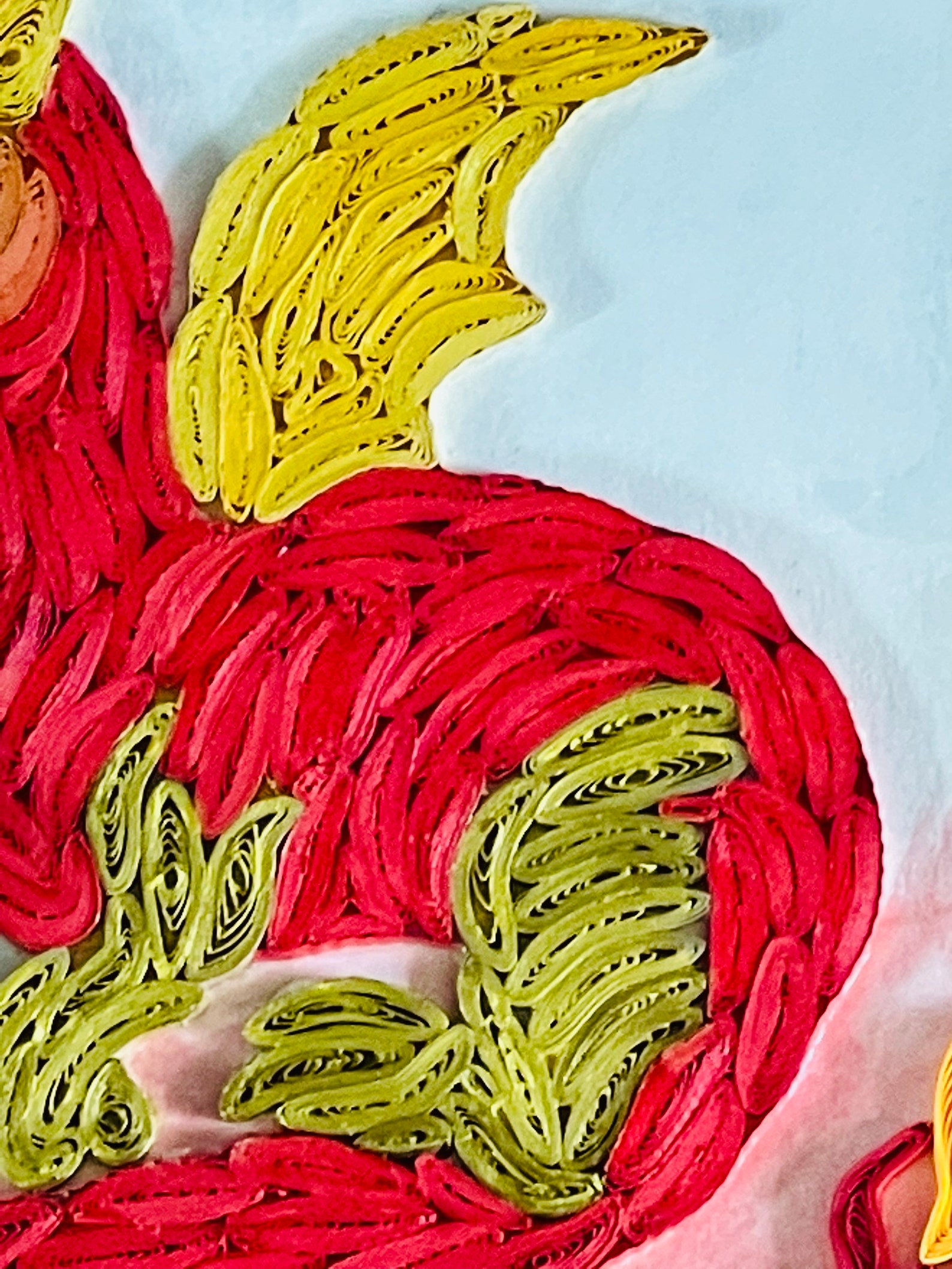 Handcrafted Quilled Paper Art Red Dragon With Golden Wings Wall Paper ...