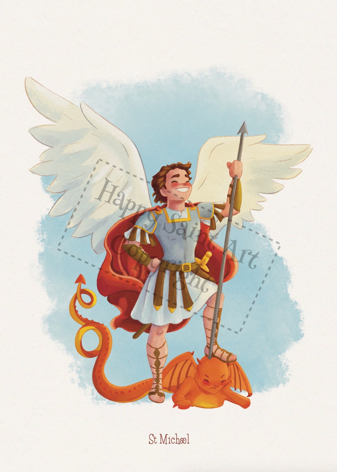 St Michael the Archangel, Happy Saint, Catholic Art and Gift Print ...
