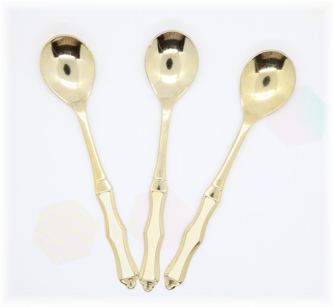Vintage Gold With White Enamel Handles Stainless Steel Teaspoon Set of ...