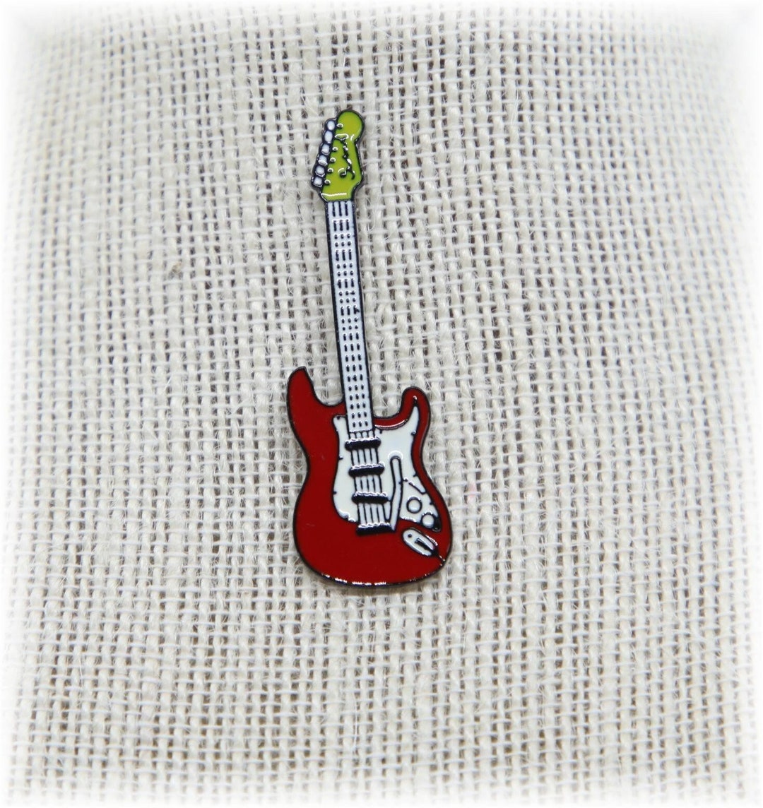 Red Black & White Detailed Electric Guitar Musical Instrument Pin ...