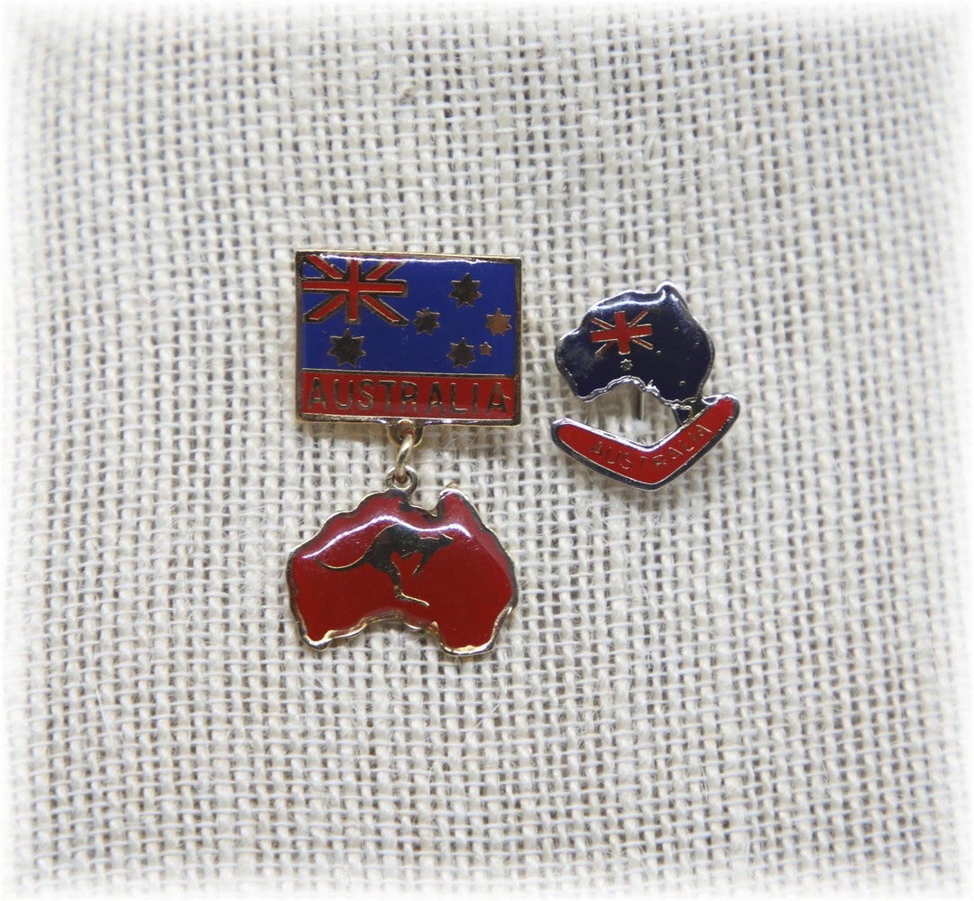 Vintage Australian Flag, Map, Kangaroo & Boomerang Iconic Souvenir Pins ...