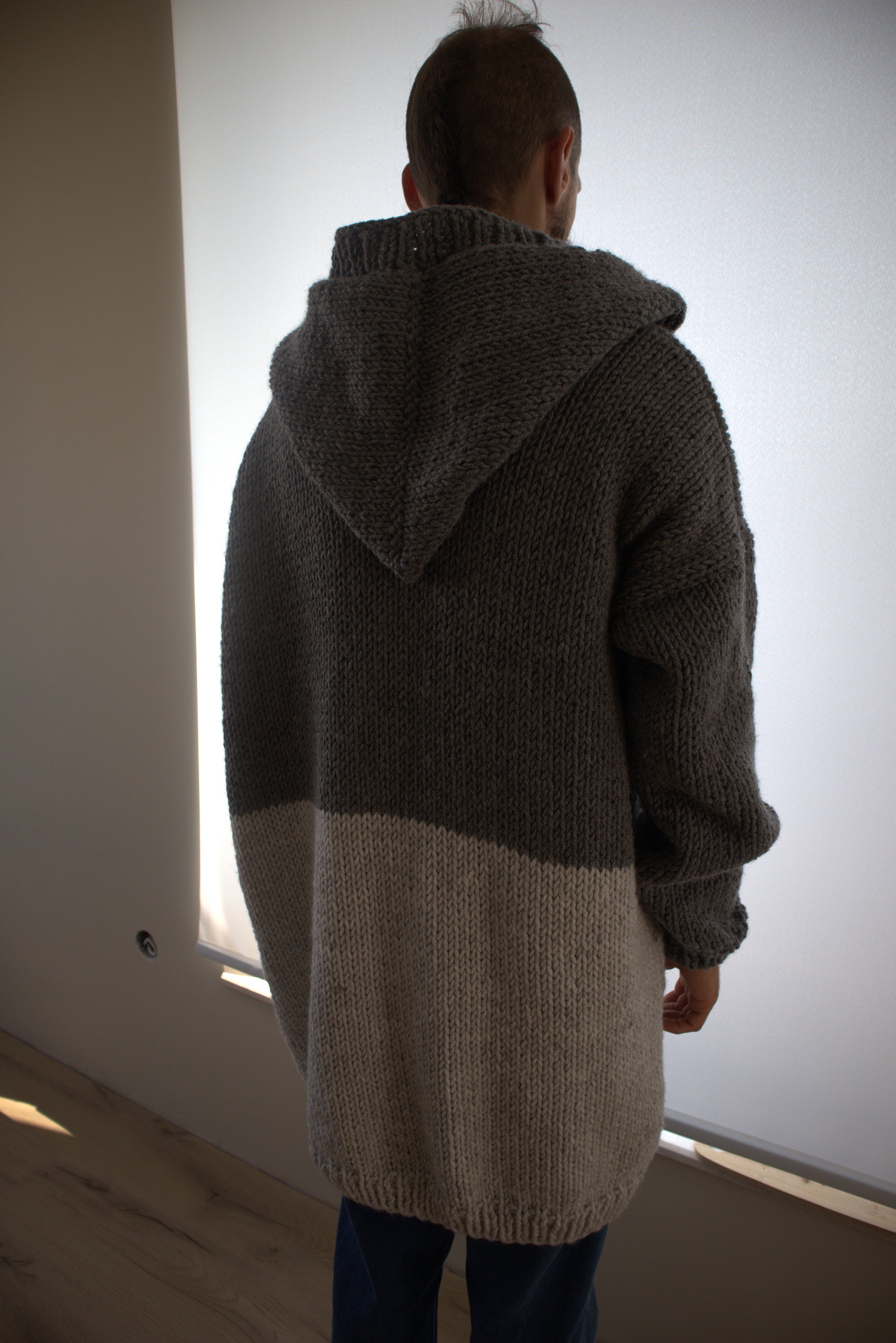 Chunky Knit Men Cardigan Chunky Knit Long Coat Hand Knitted - Etsy