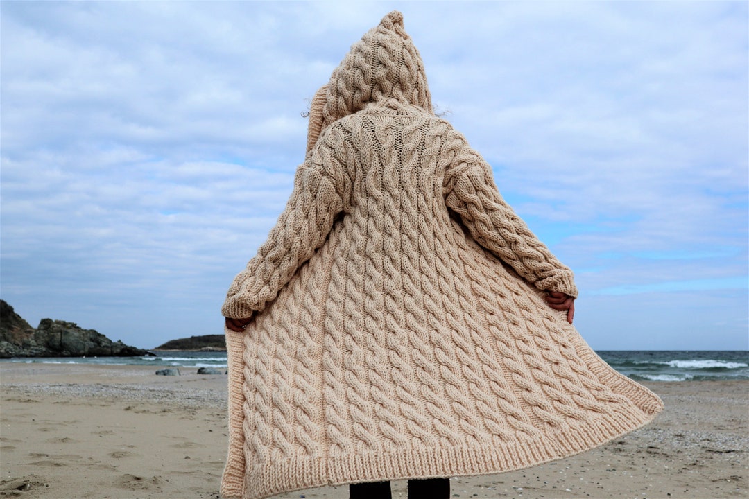 Chunky Knit Women Cardigan, Wool Knitted Coat, Hand Knit Long Cardigan ...