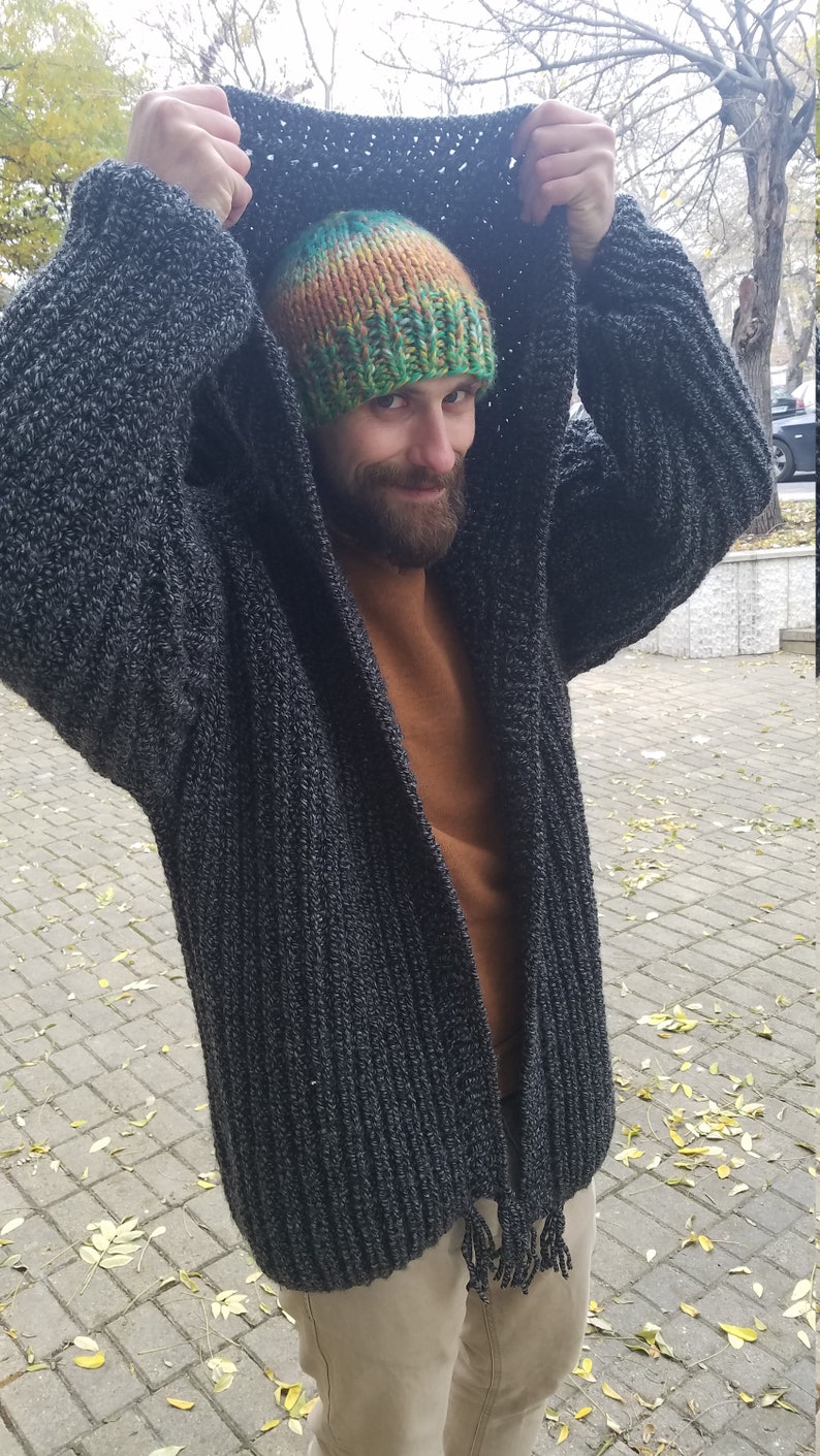 Chunky Knit Men Cardigan Sweater, Hand Knitted Cardigan for Men, Yellow ...