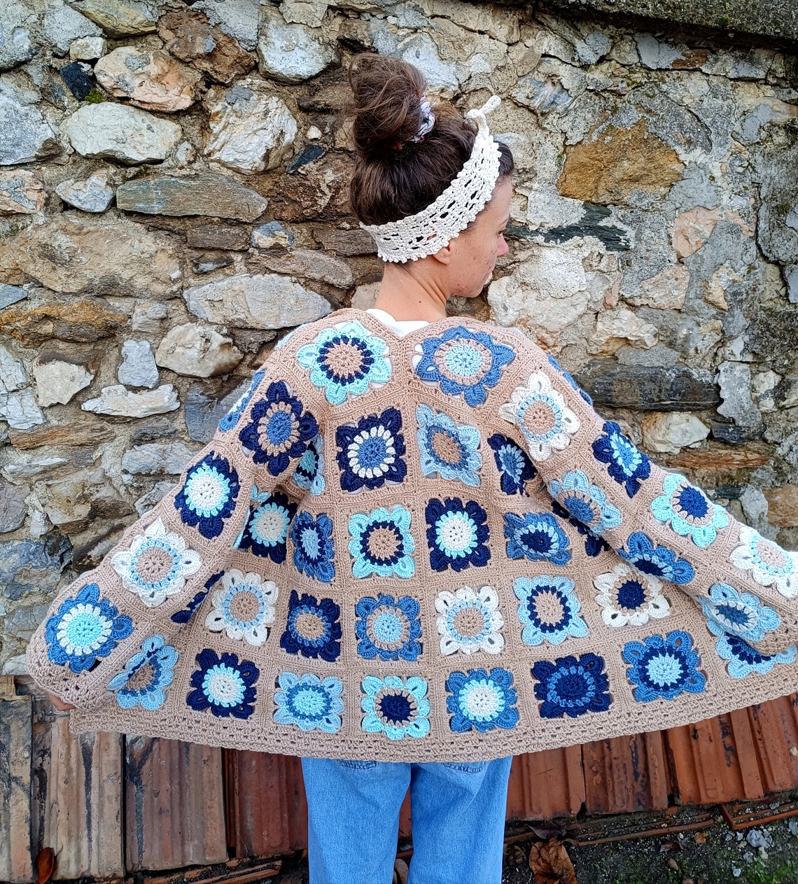 Granny Squares Fall Cardigan, Autumn Women Jacket, White Granny Square ...