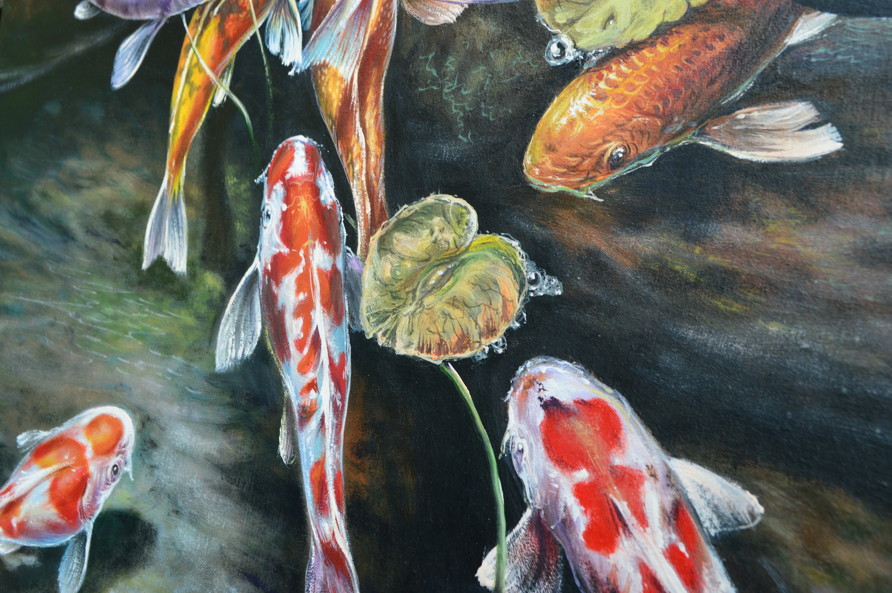 Original Acrylic Koi Fish Painting on Canvas 70x50cm. Hand | Etsy