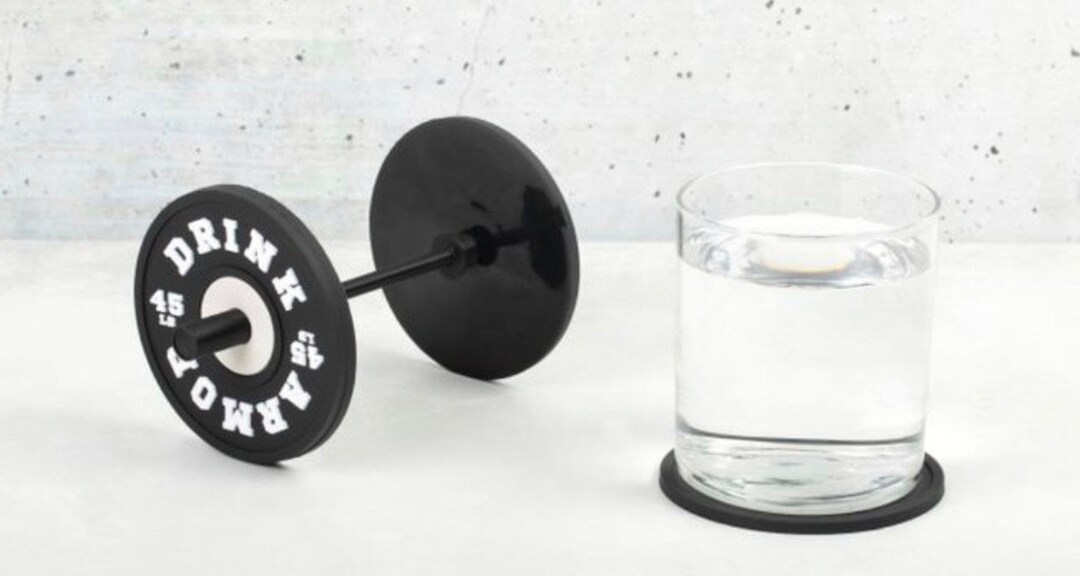 Barbell Coaster Holder - Set of 4 - Black Coasters for Gym, Crossfit ...