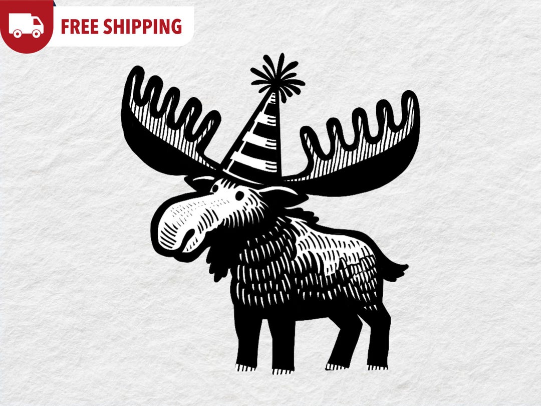 Birthday Party Moose Sticker, Linocut Southwestern Art, Woodcut Design ...