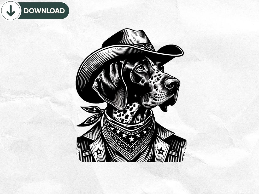 Retro Western Cowboy GSP Dog Print - Digital Download, Wild West Art ...