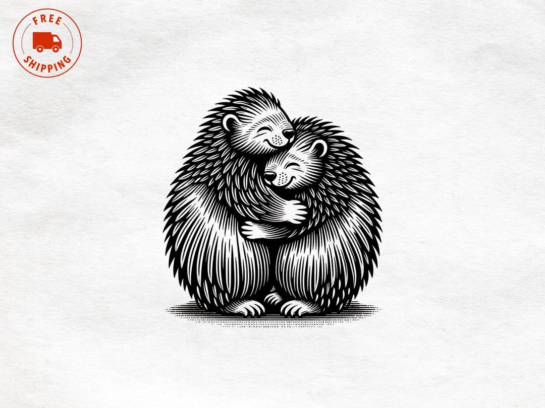 Hedgehogs Hugging Sticker,folk Art, Cute Animal Lover, Mother Nature ...