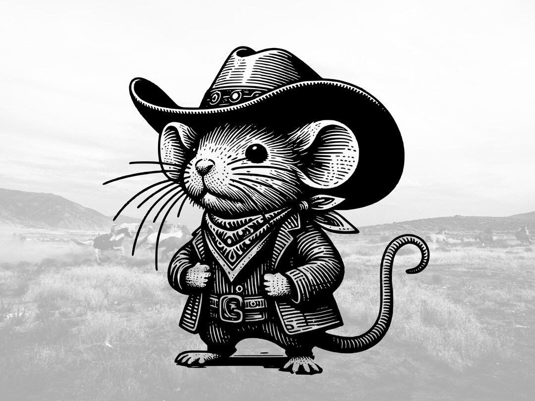 Retro Western Cowboy Cowgirl Mouse Sticker Sticker, Wild West Art ...