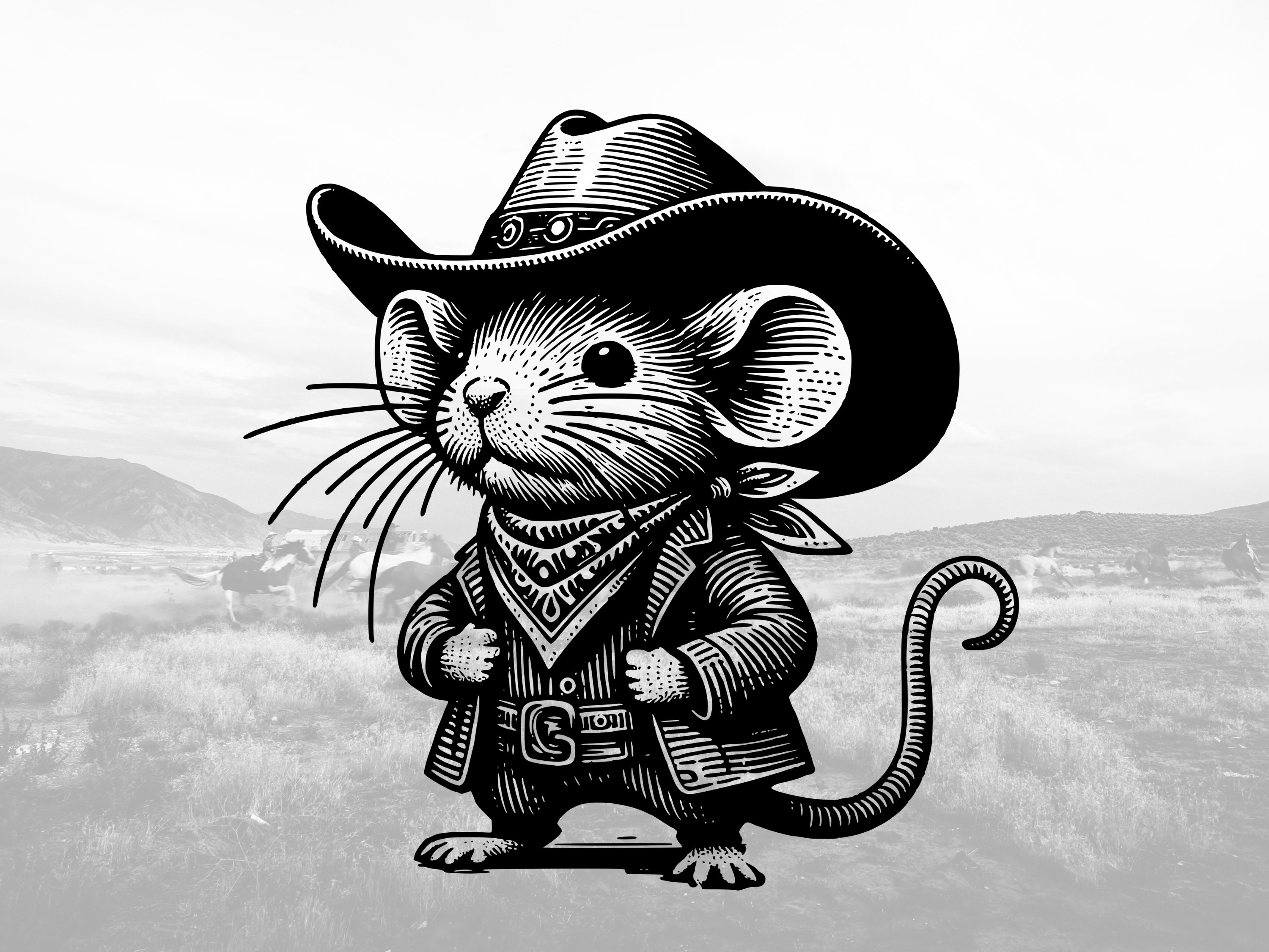 Retro Western Cowboy Cowgirl Mouse Sticker Sticker, Wild West Art ...